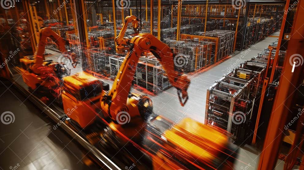 A Series of Industrial Robots in Motion with Overlaid Visualizations of ...