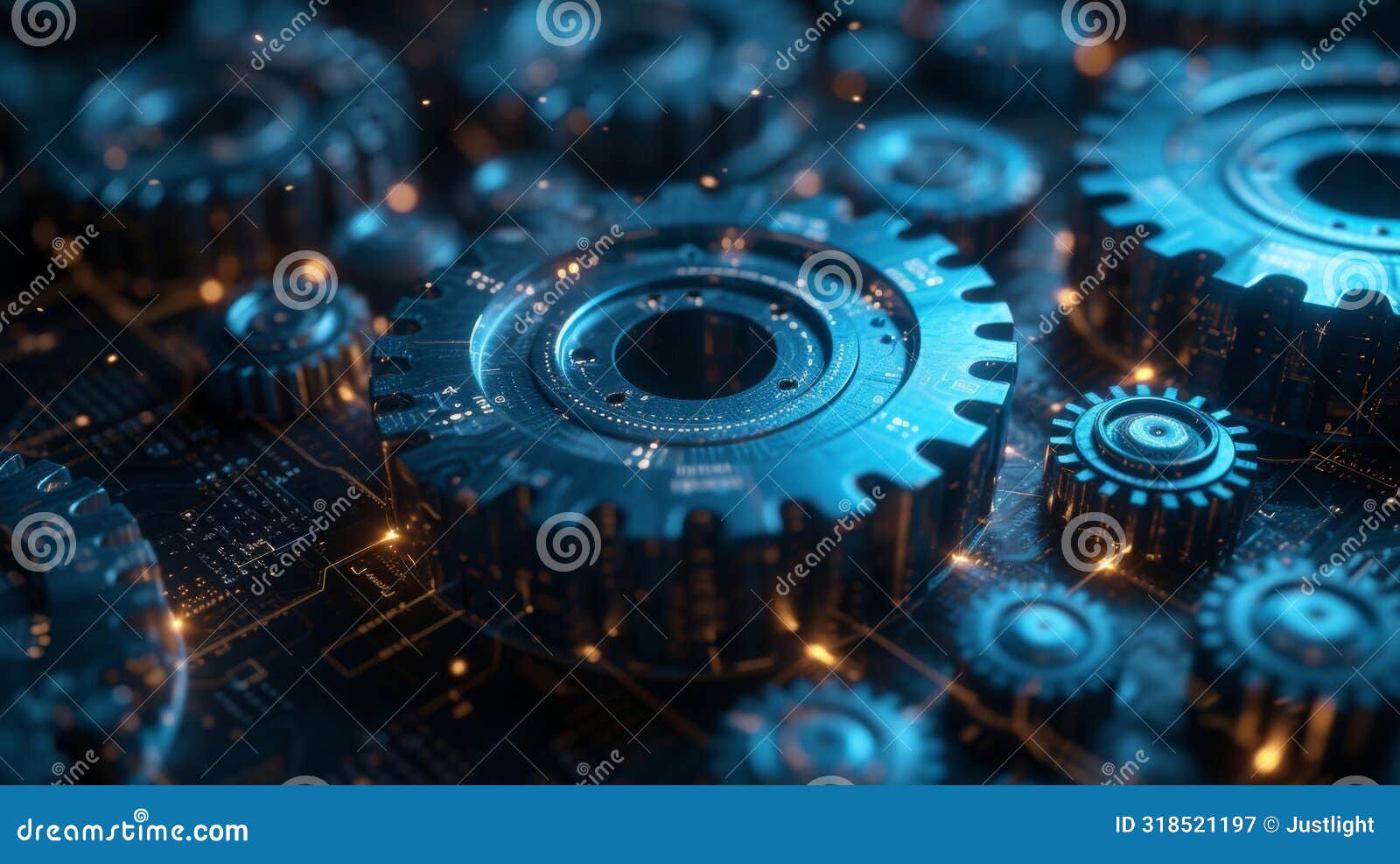 A Series of Interconnected Gears in Motion Each Representing a ...