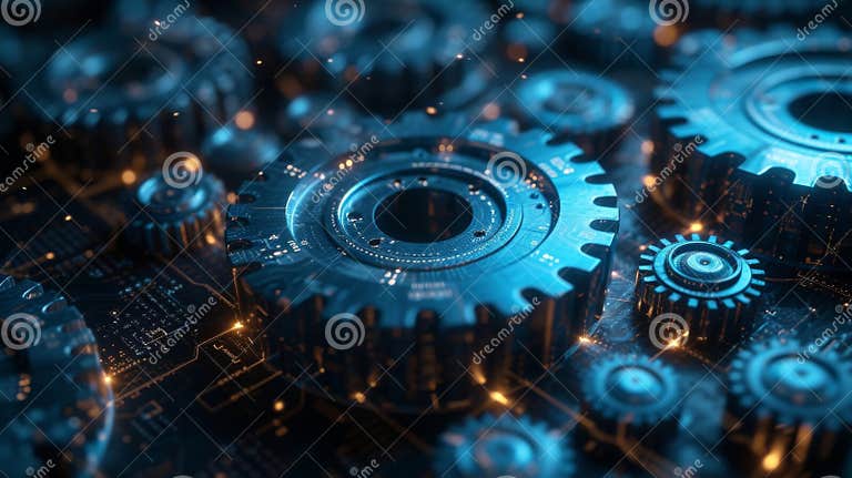 A Series of Interconnected Gears in Motion Each Representing a ...