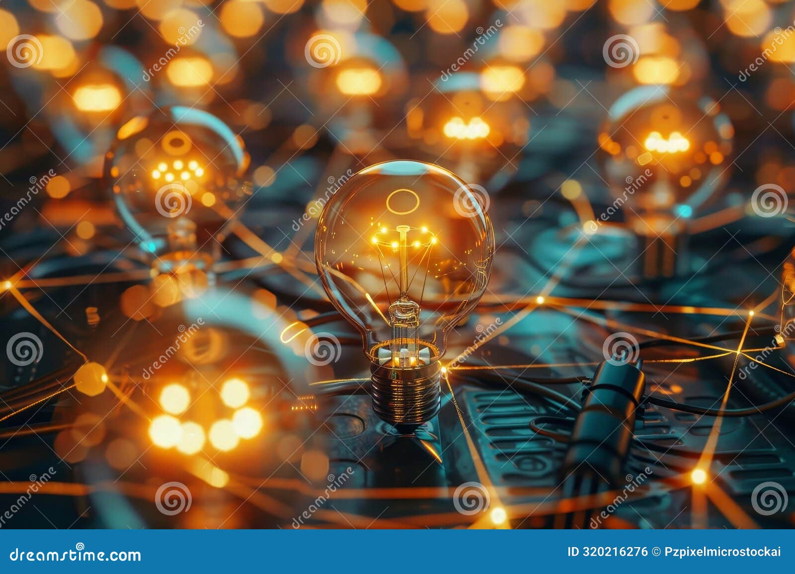 A Series of Interconnected Lightbulbs Forming a Network, Illustrating ...