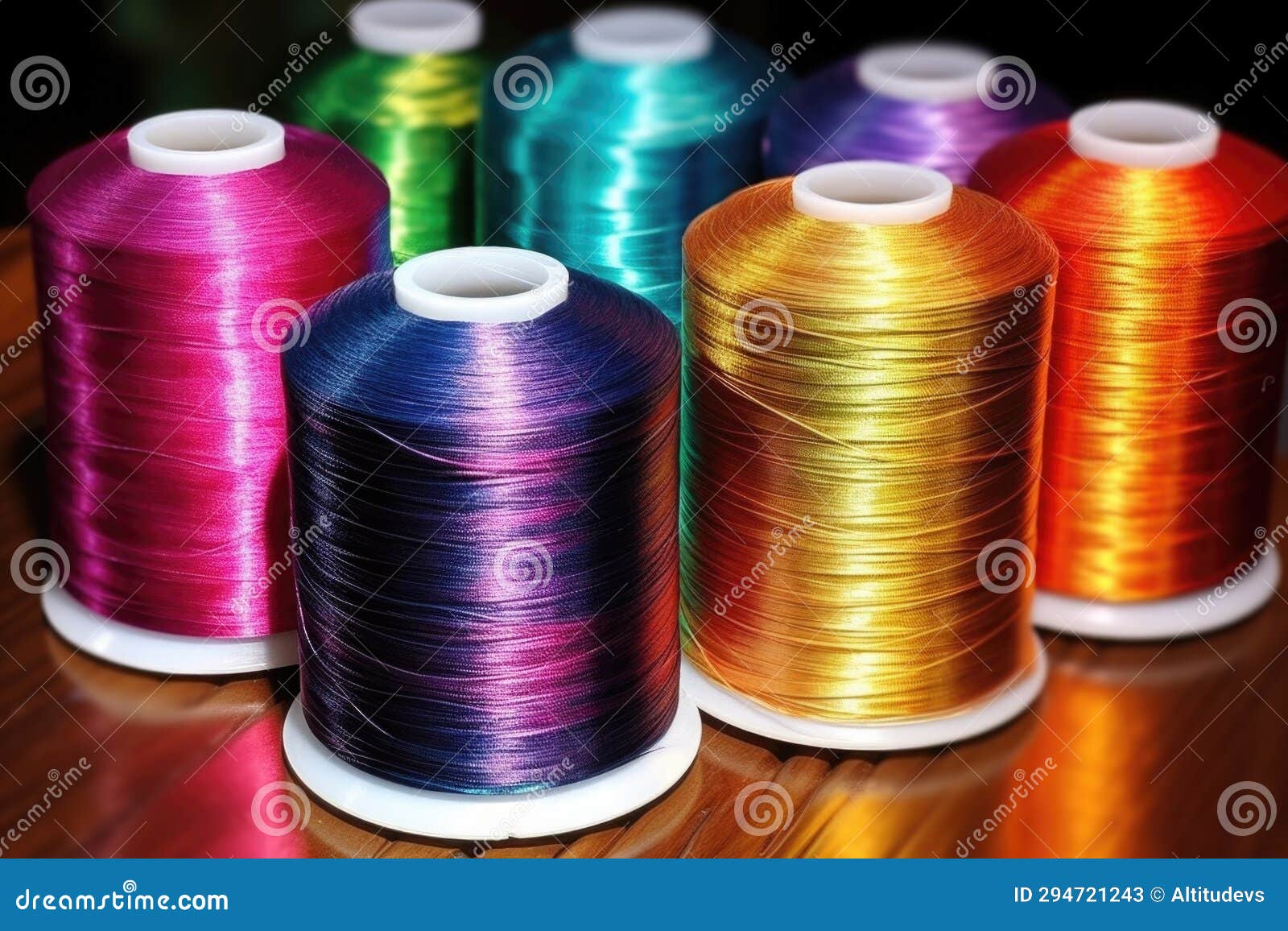 A Series of Large Spools with Iridescent Silk Thread Stock Illustration ...