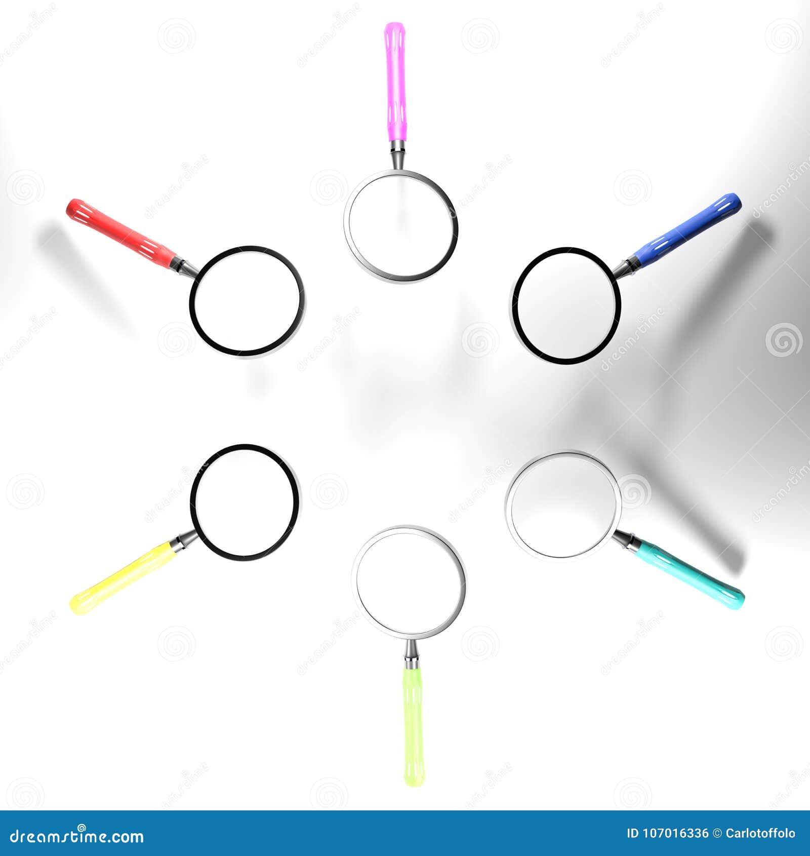 Series of Magnifiers in a Circle - 3D Rendering Stock Illustration ...