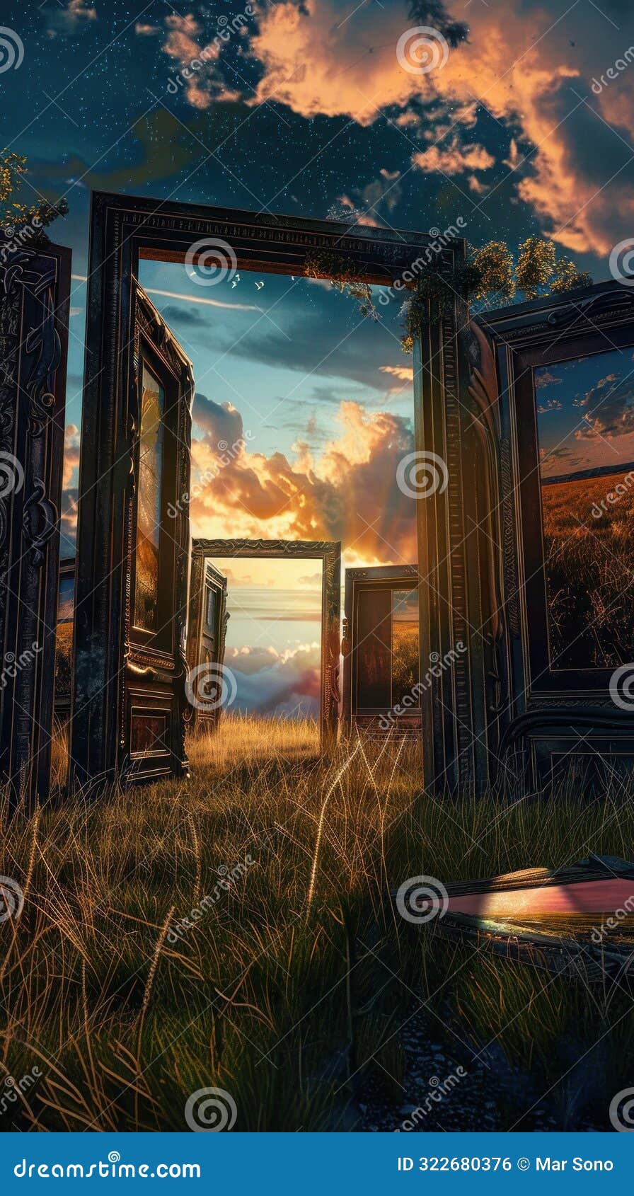 A Series of Old, Rusty Frames Create an Infinite Path Amidst Tall ...
