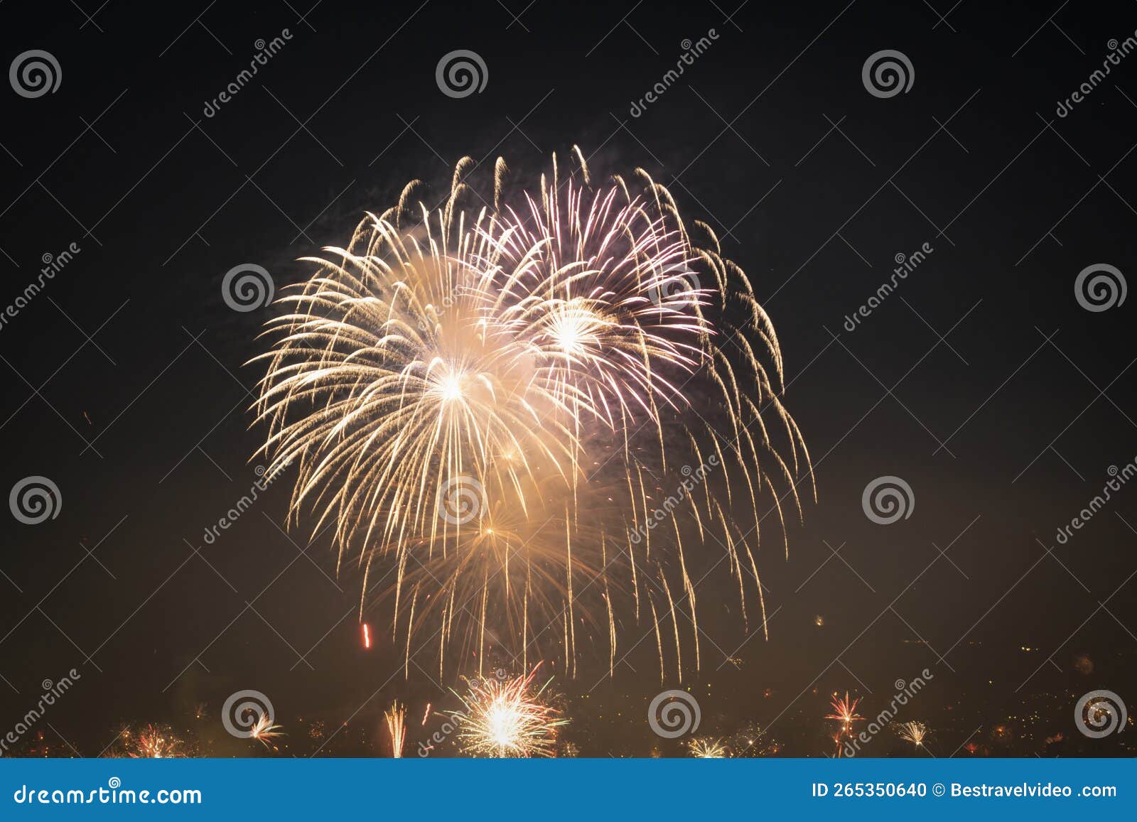 Series of Real Fireworks Against Black Sky at Night. Stock Photo ...