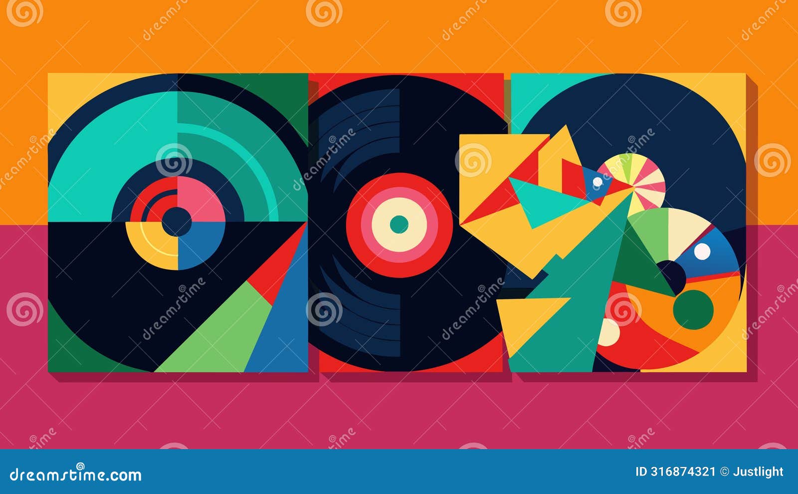 A Series of Record Sleeves Featuring Abstract Designs with Bold and ...