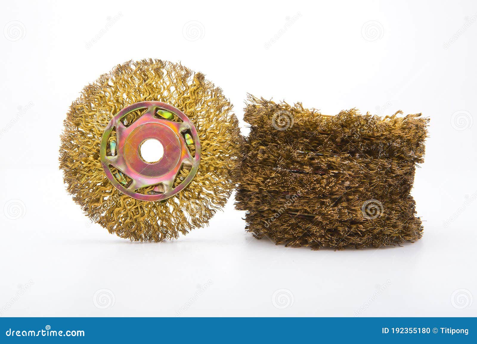 Series of Rotating Brushes or Grinding Brass Metal Disk Stock Photo ...