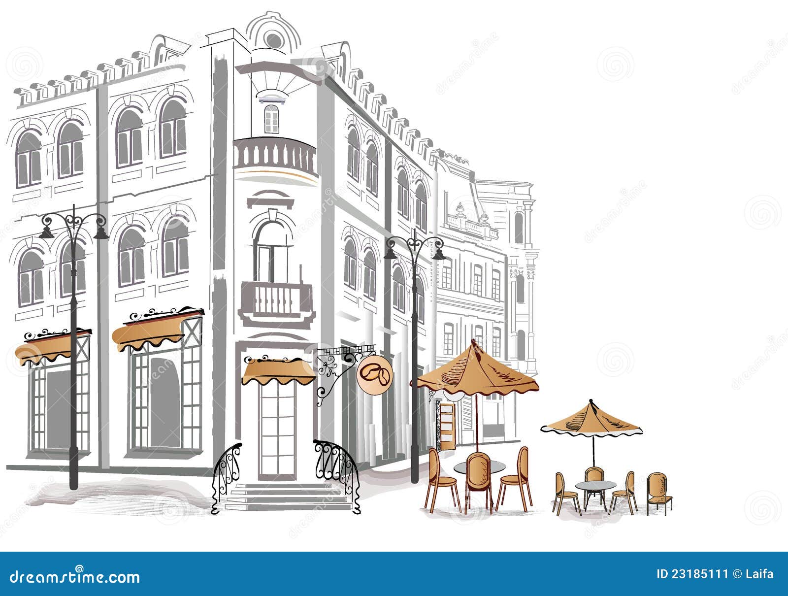 Series of Sketches of Street Cafes Stock Illustration - Illustration of ...