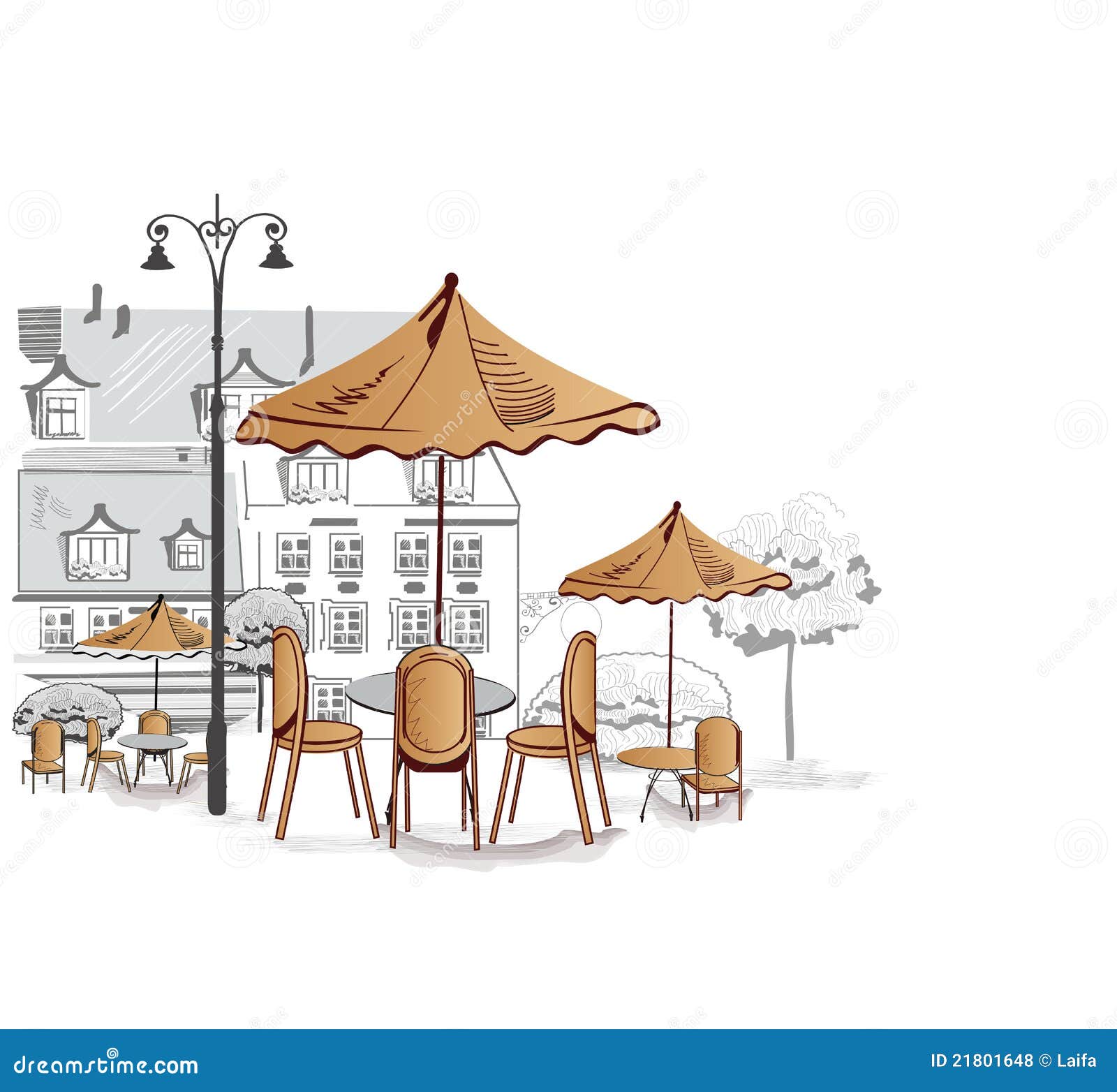 Series of Sketches of Streets with Cafe Stock Vector - Illustration of ...