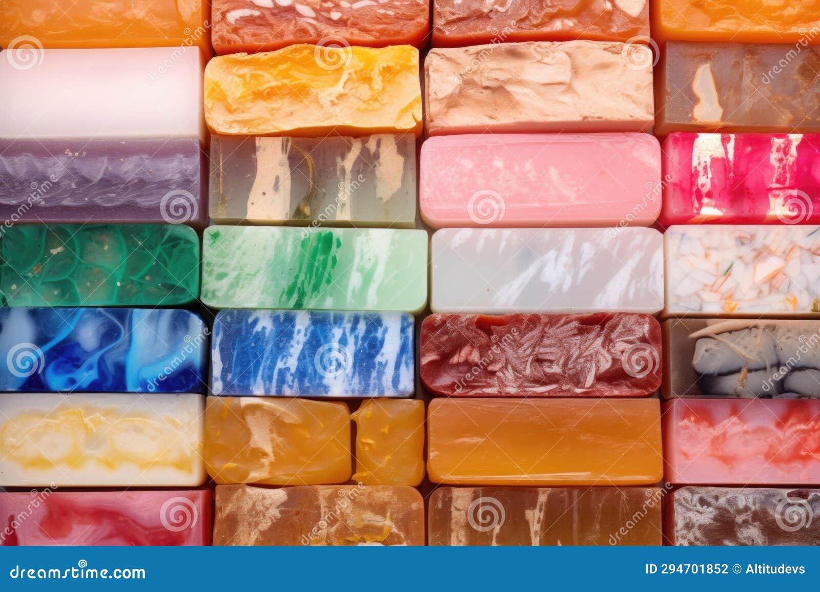 Series of Soap Bars with Different Patterns and Colors Stock Photo ...