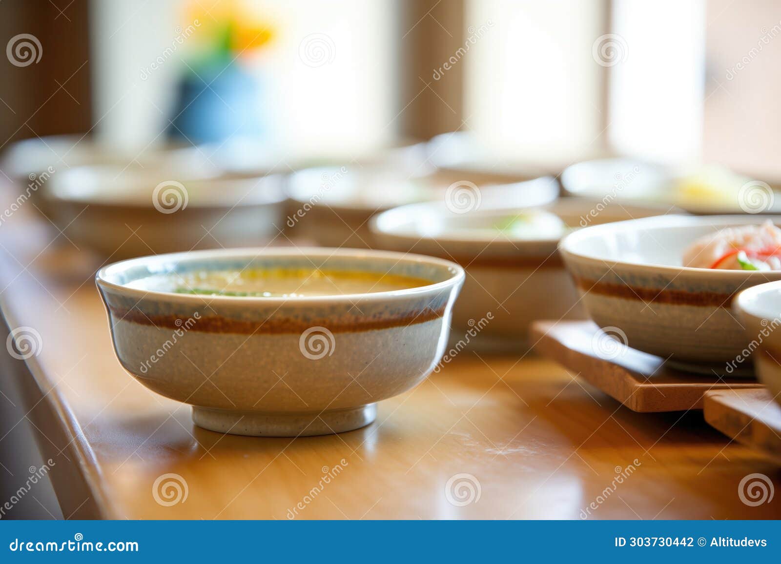 Series of Soup Bowls Ready for Serving on a Buffet Table Stock Photo ...