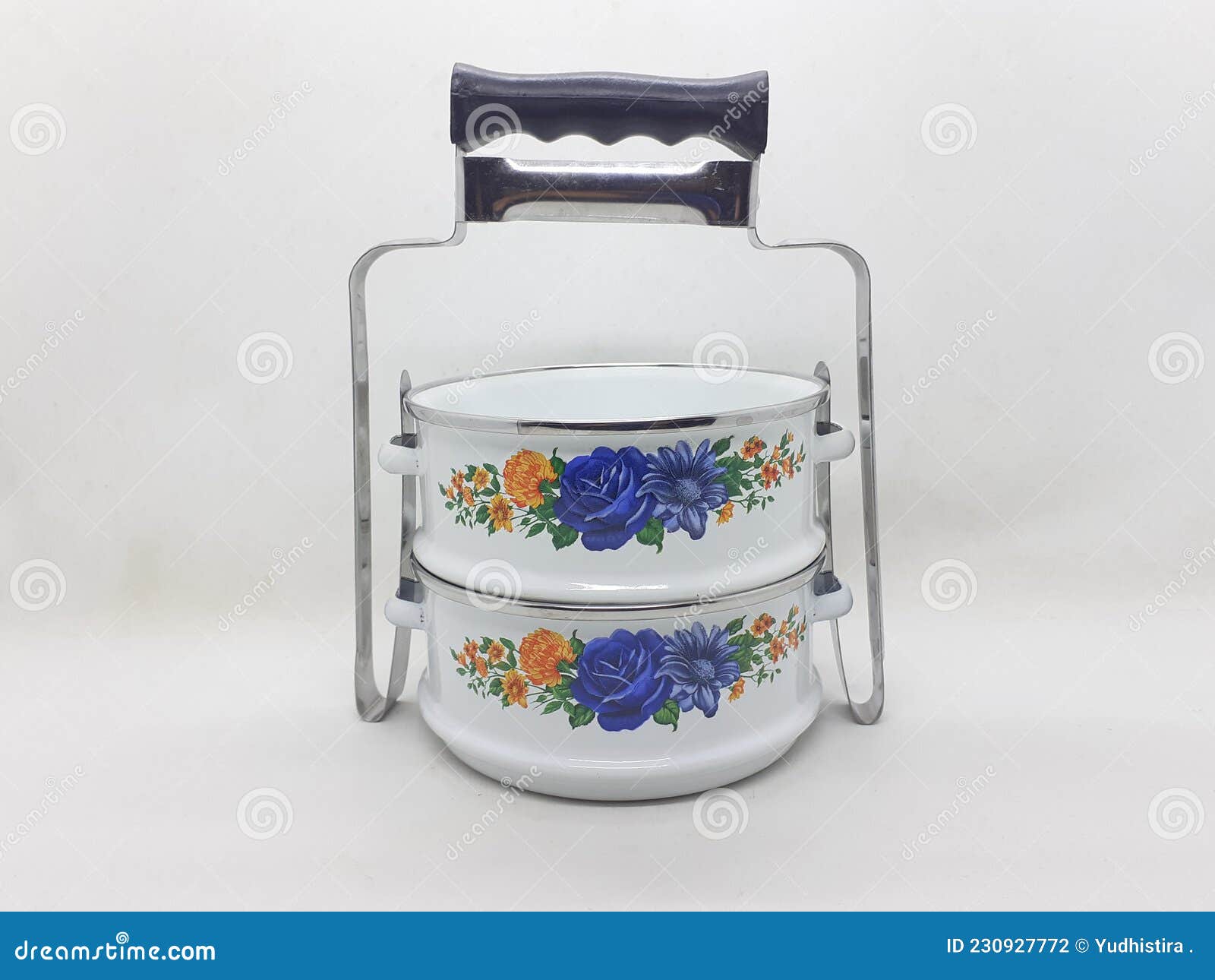 Series of Stackable Metal Food Container on White Metal Background ...