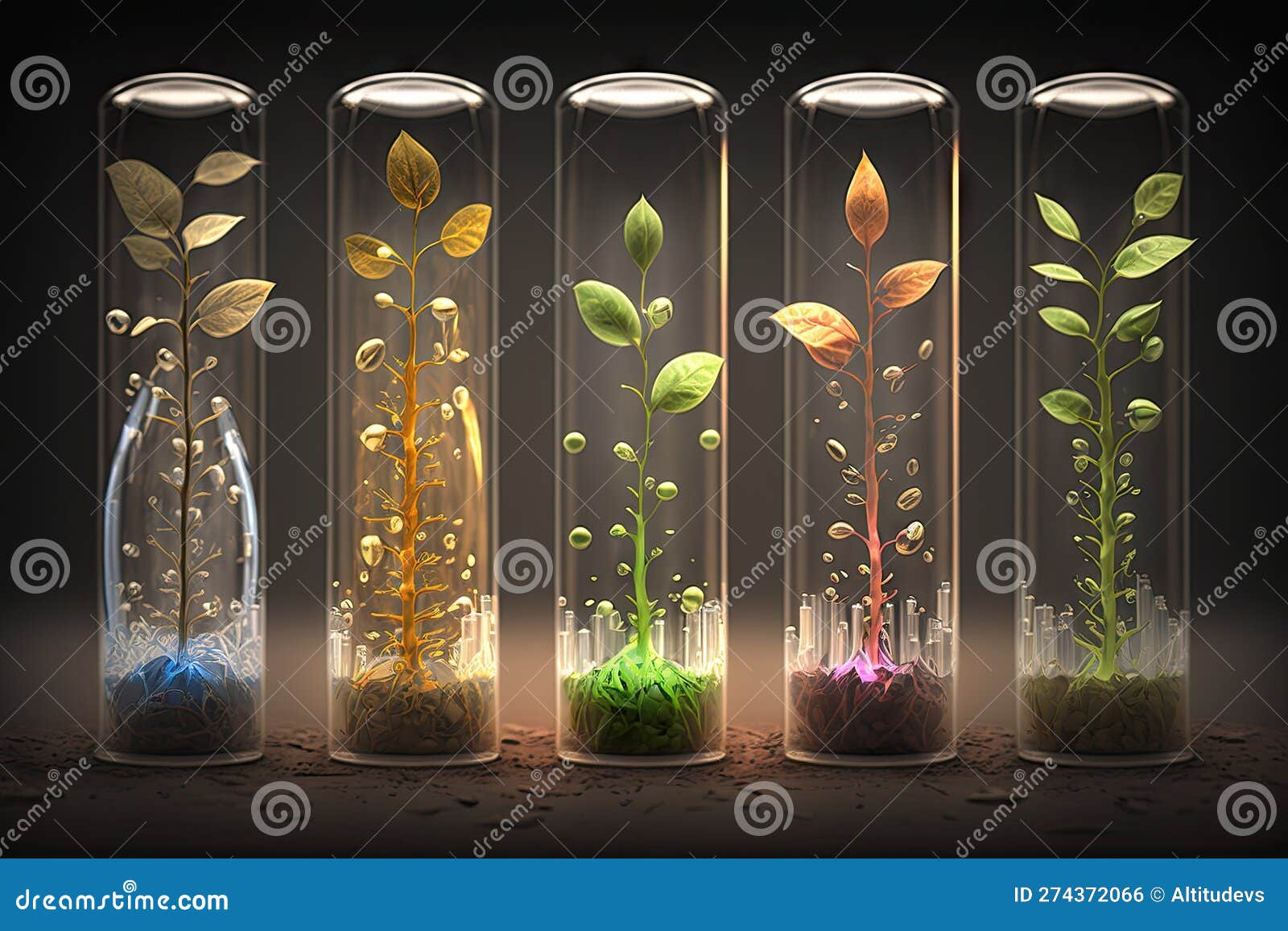 Series of Test Tubes, Each with a Different Seed, Growing and Sprouting ...