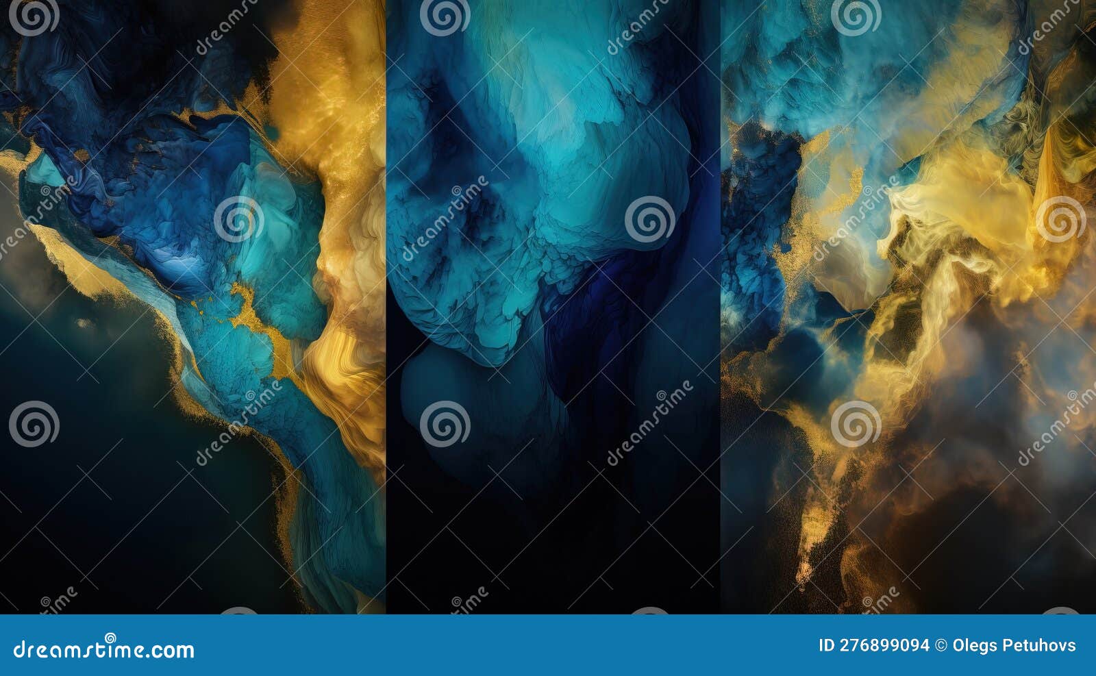 A Series of Three Images of Different Colors of Fluid Paint Stock ...