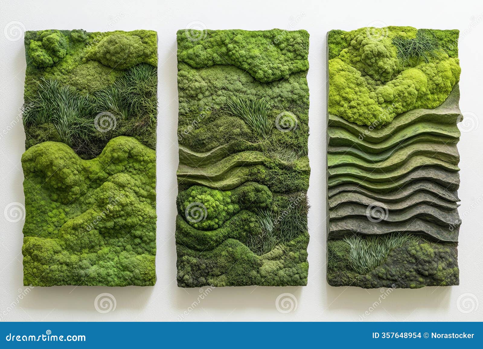 A Series of Three Panels - Sculpted Stucco Artwork of Forest Moss Stock Photo - Image of flower ...