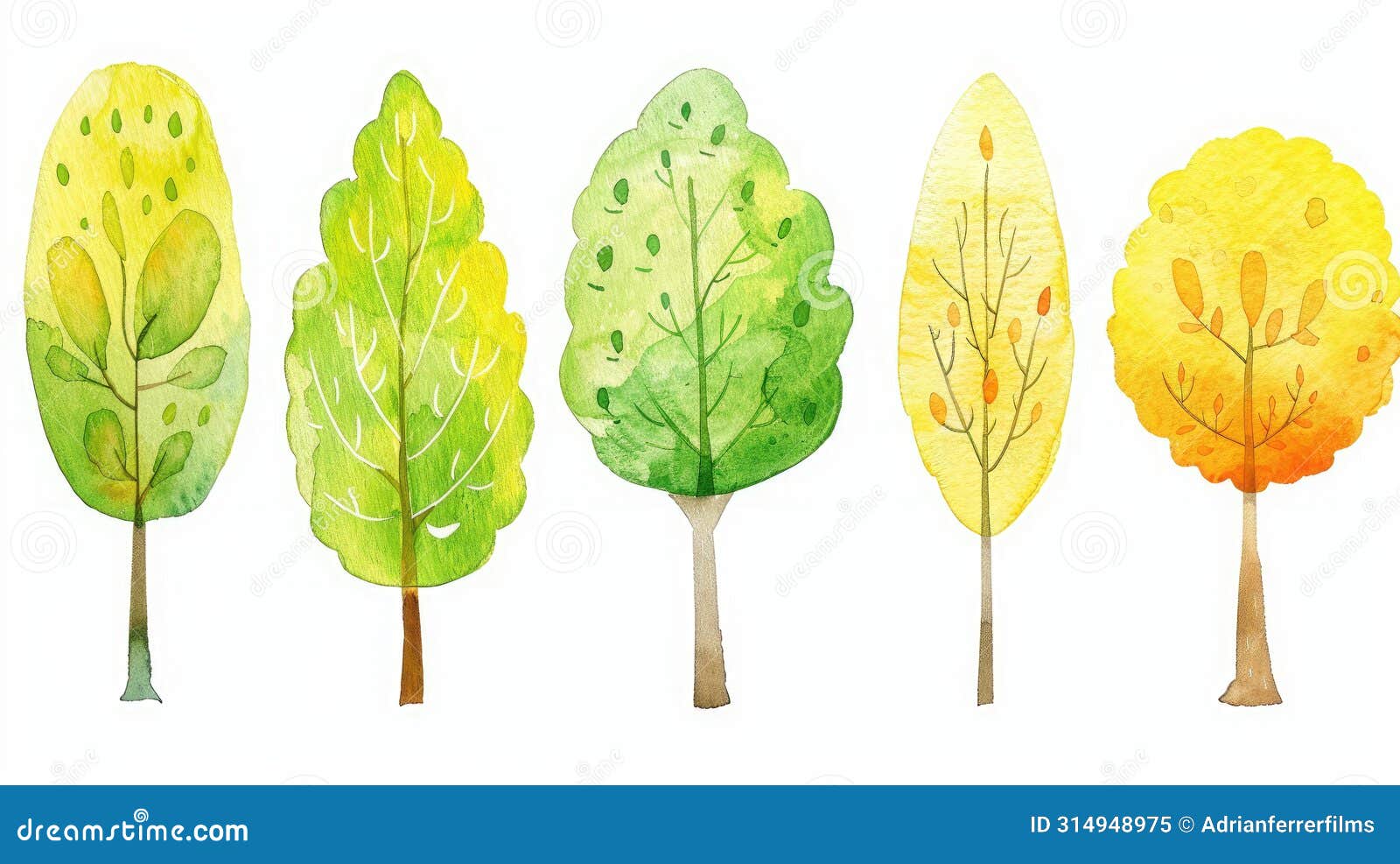 A Series of Trees with Different Colors and Sizes Stock Image - Image ...