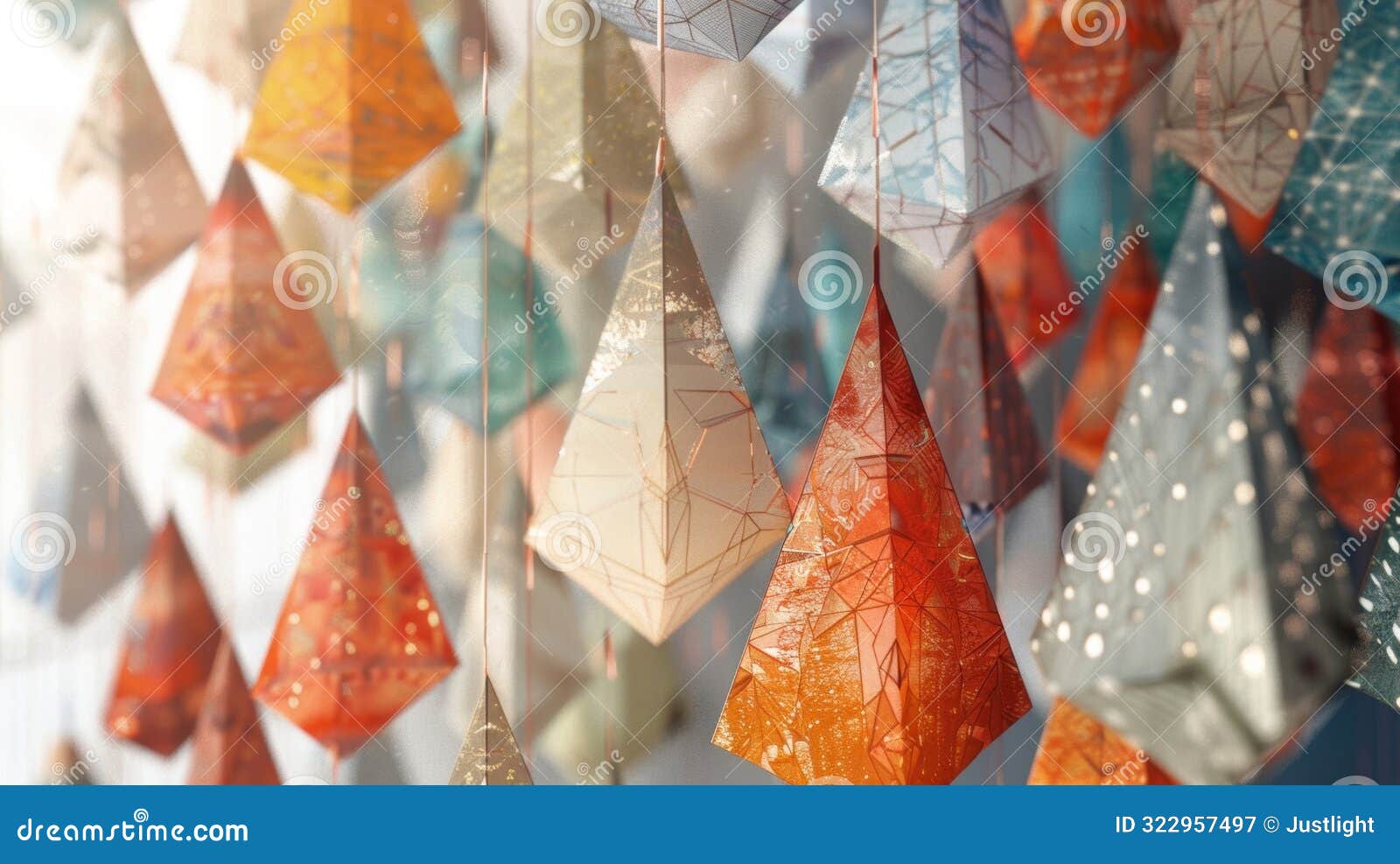 A Series of Triangular Banners in Different Shades and Patterns Hanging ...