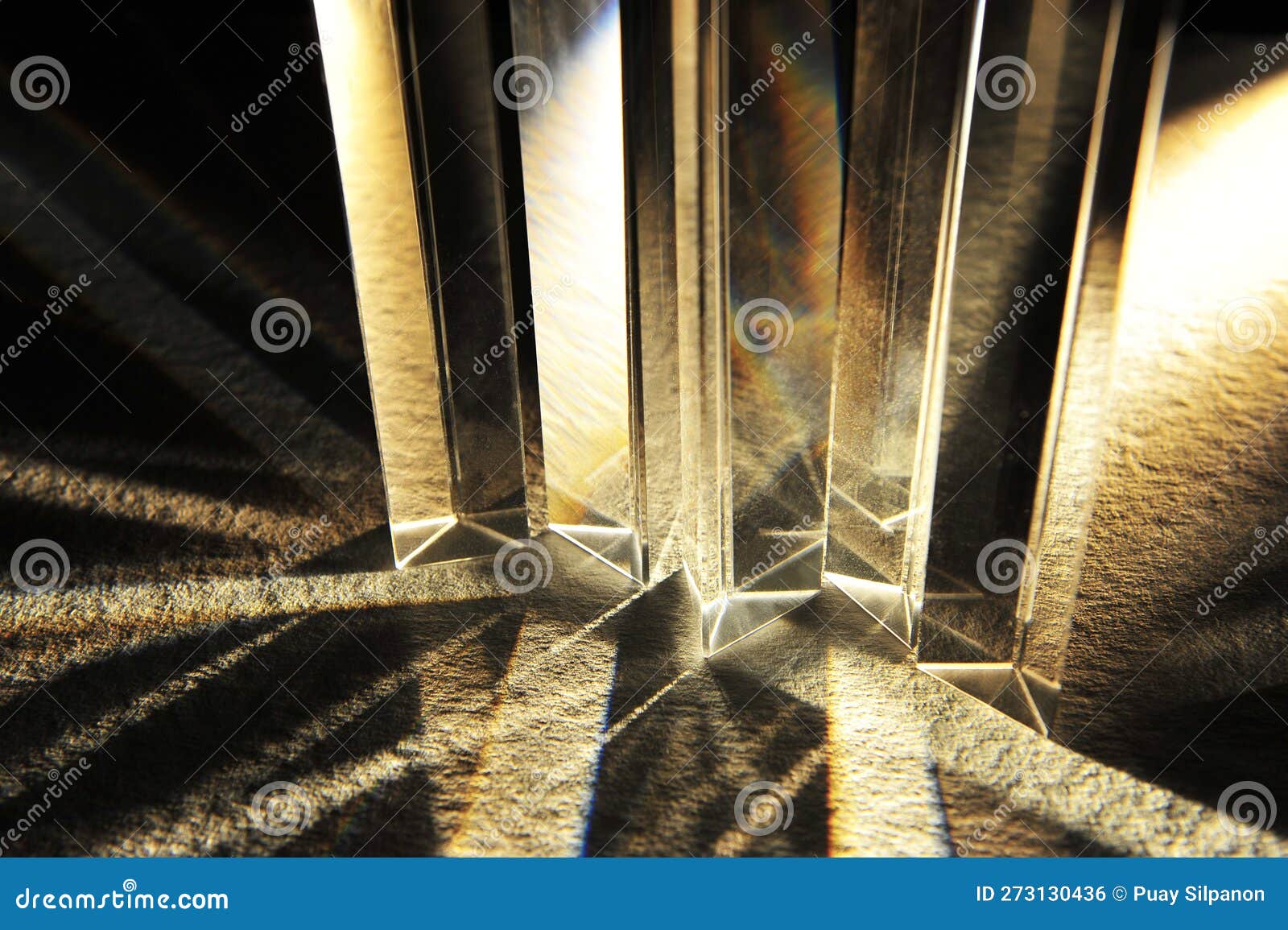 Series of Triangular Clear Prisms Disperse Narrow Beam of Light. Stock ...