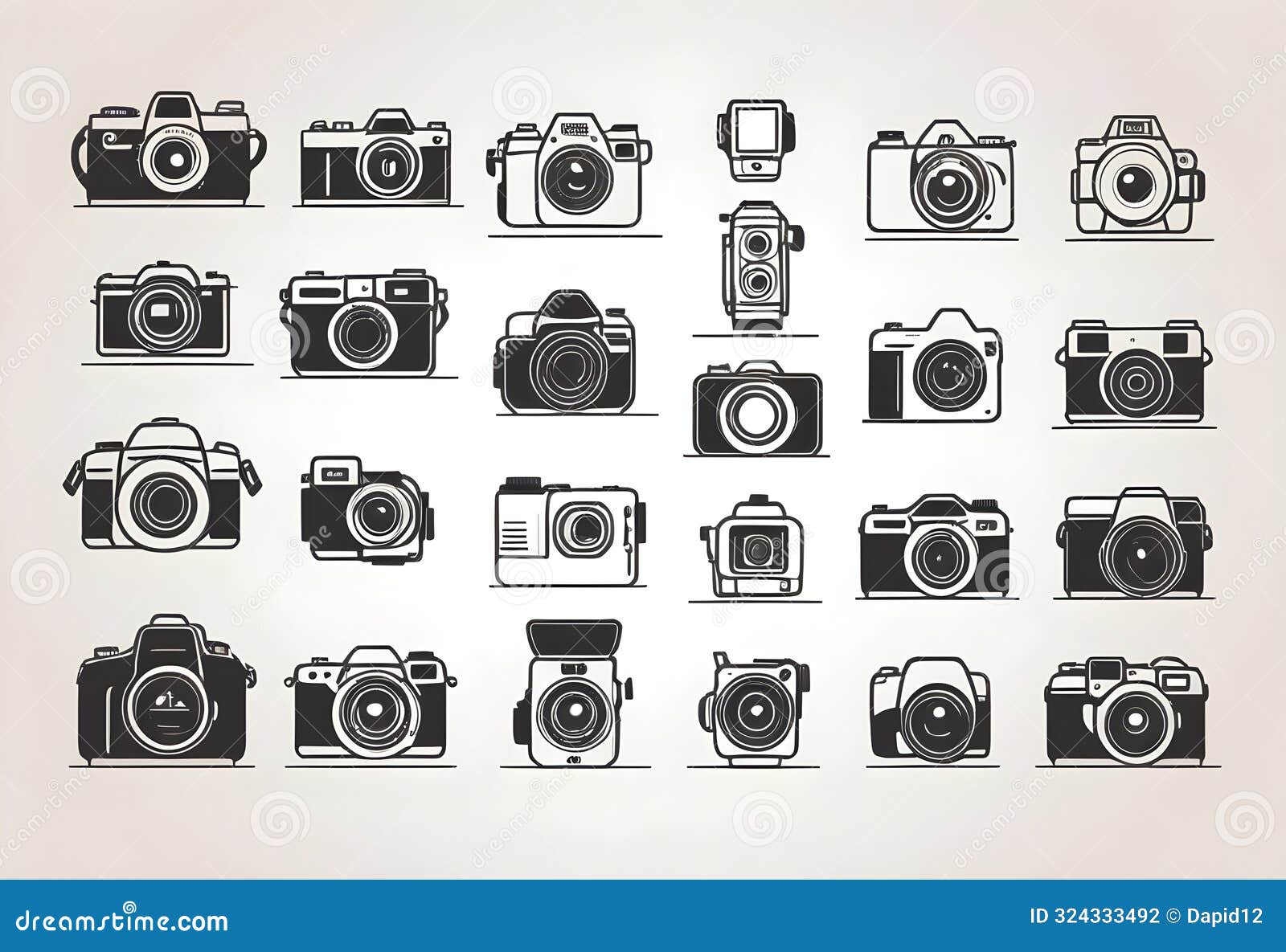 A Series of Vector Drawing of Photography Cameras that Has a Black and ...
