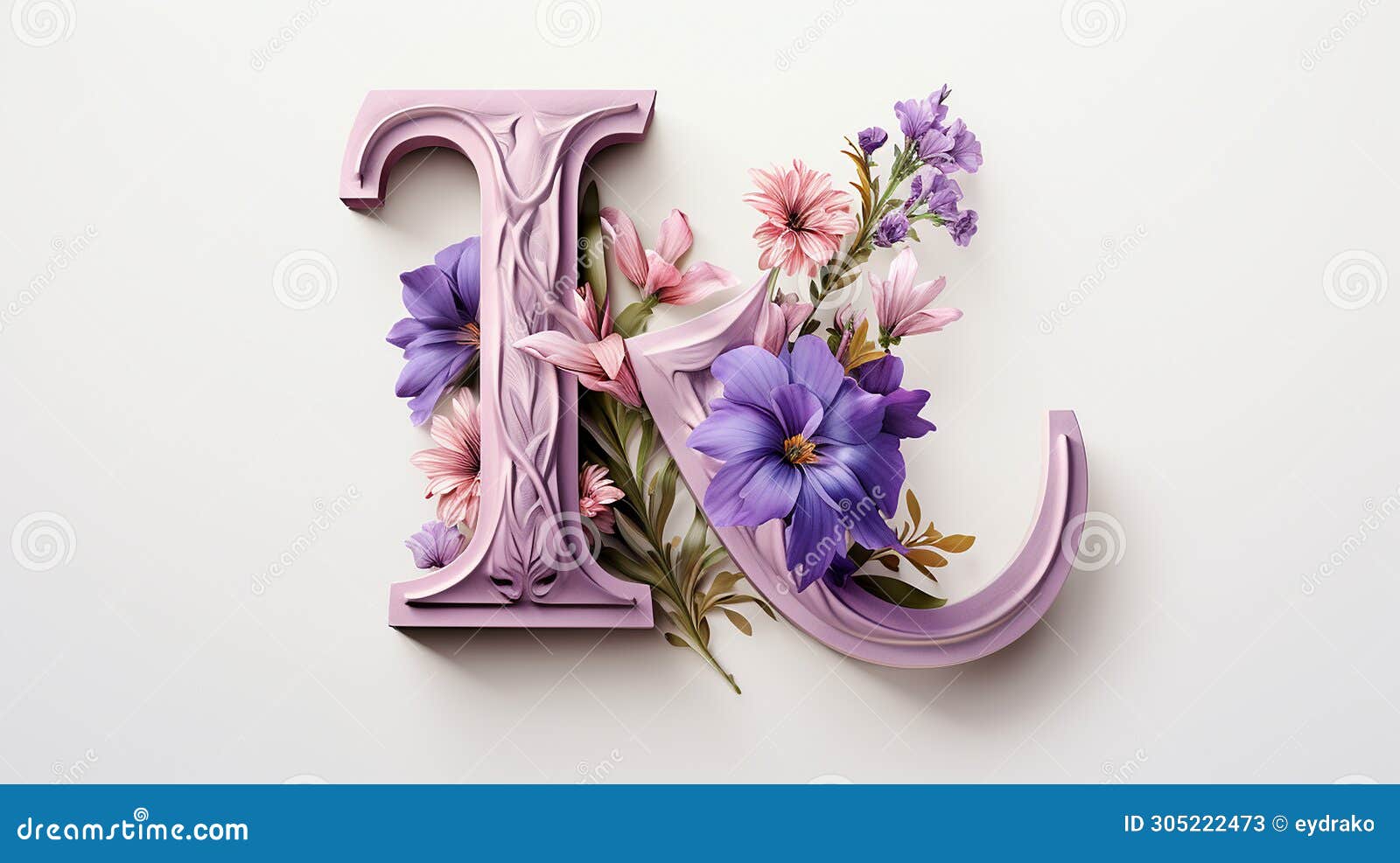 Serif Typeface Typographical Logo with Floral Design Featuring Letter K ...