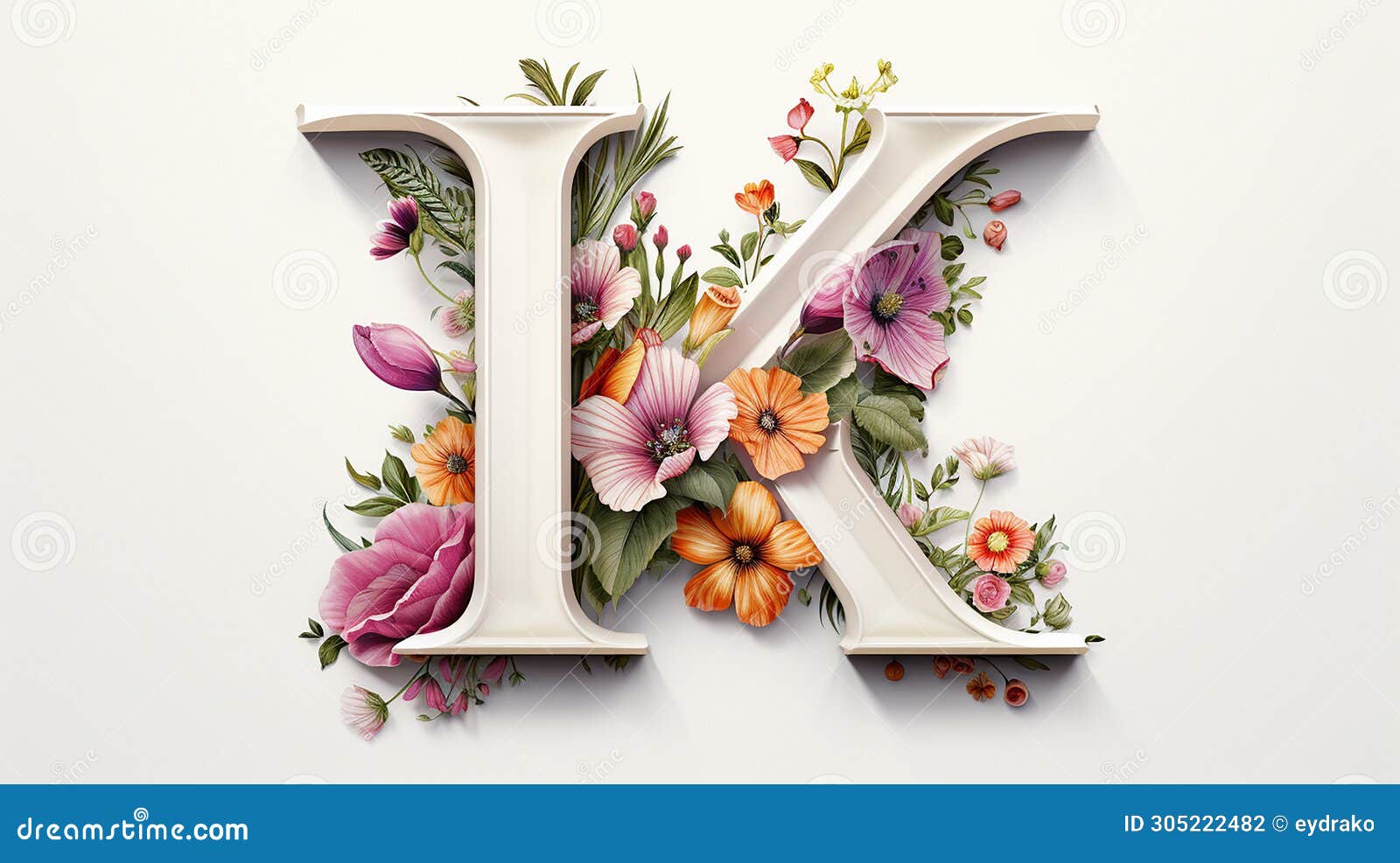 Serif Typeface Typographical Logo with Floral Design Featuring Letter K ...