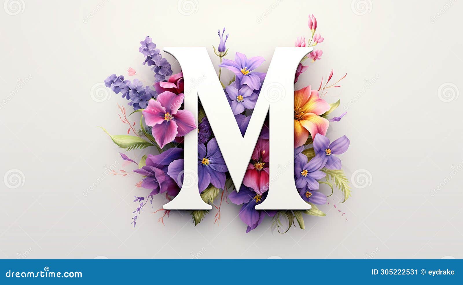 Serif Typeface Typographical Logo with Floral Design Featuring Letter M ...