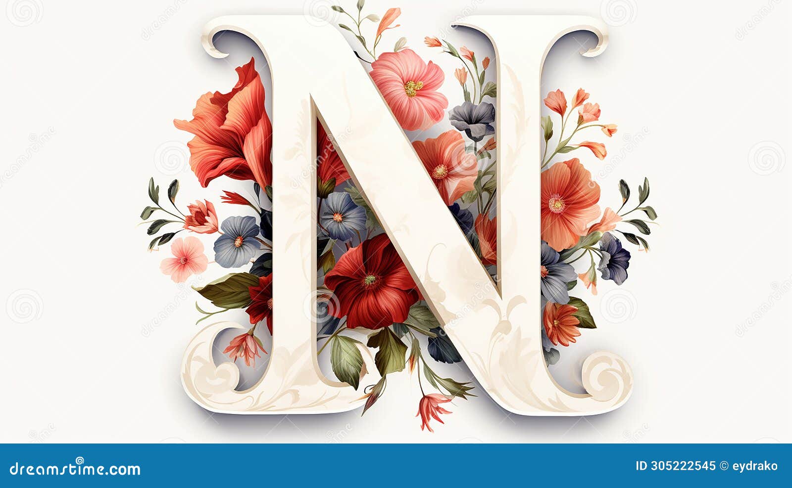 Serif Typeface Typographical Logo with Floral Design Featuring Letter N ...