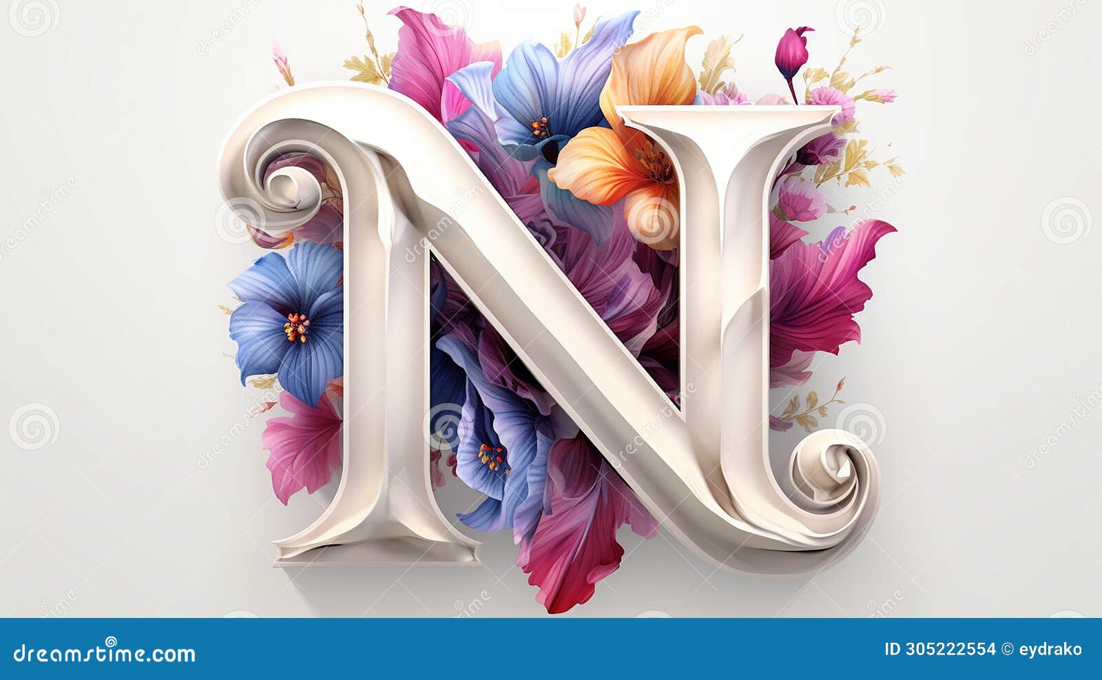 Serif Typeface Typographical Logo with Floral Design Featuring Letter N ...