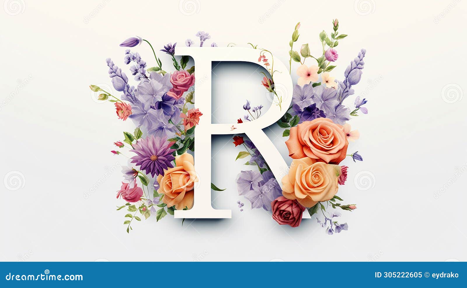 Serif Typeface Typographical Logo with Floral Design Featuring Letter R ...