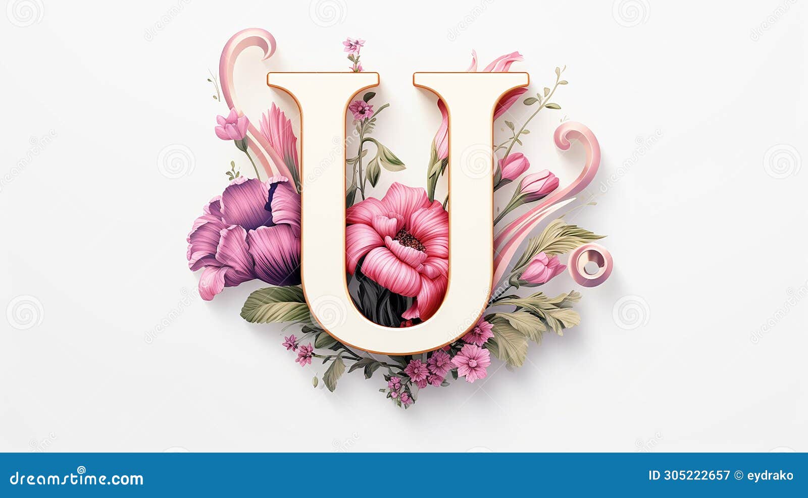 Serif Typeface Typographical Logo with Floral Design Featuring Letter U ...
