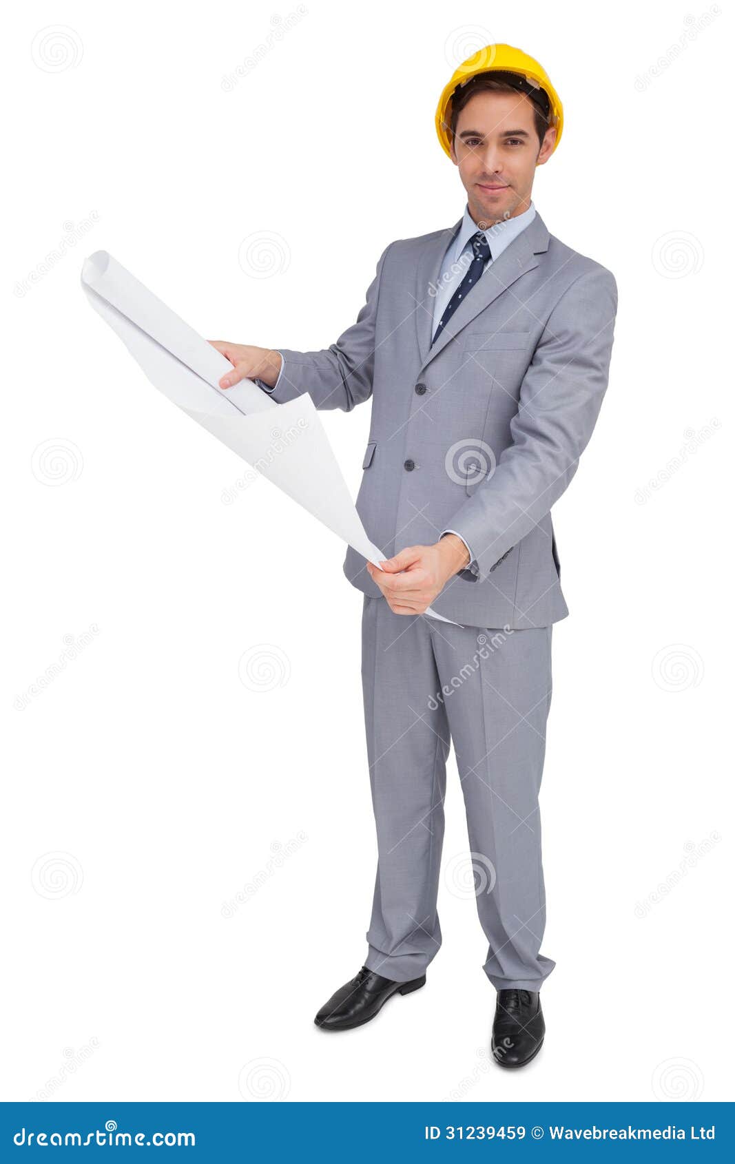 Serious Architect With Hard Hat Holding Plans Stock Image - Image of ...