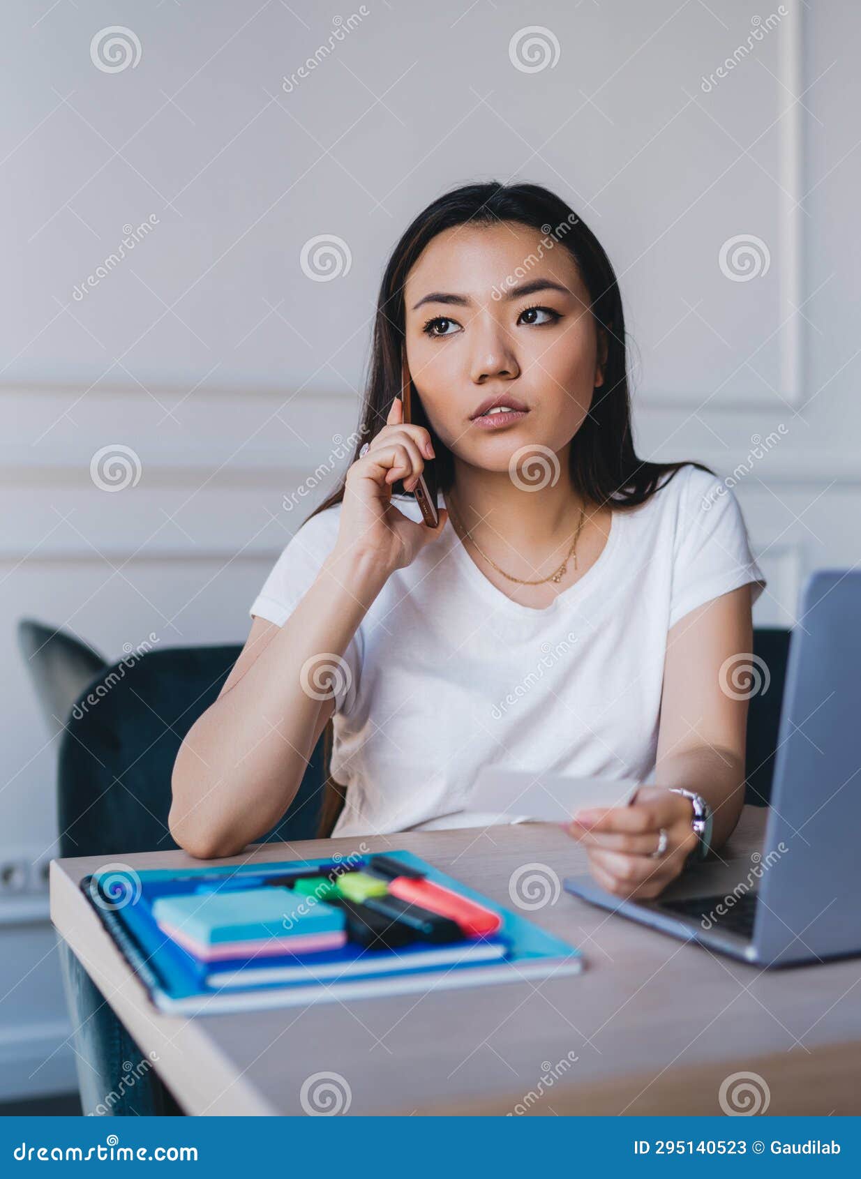 Serious Asian Woman Talking on Cellphone Stock Image - Image of ...