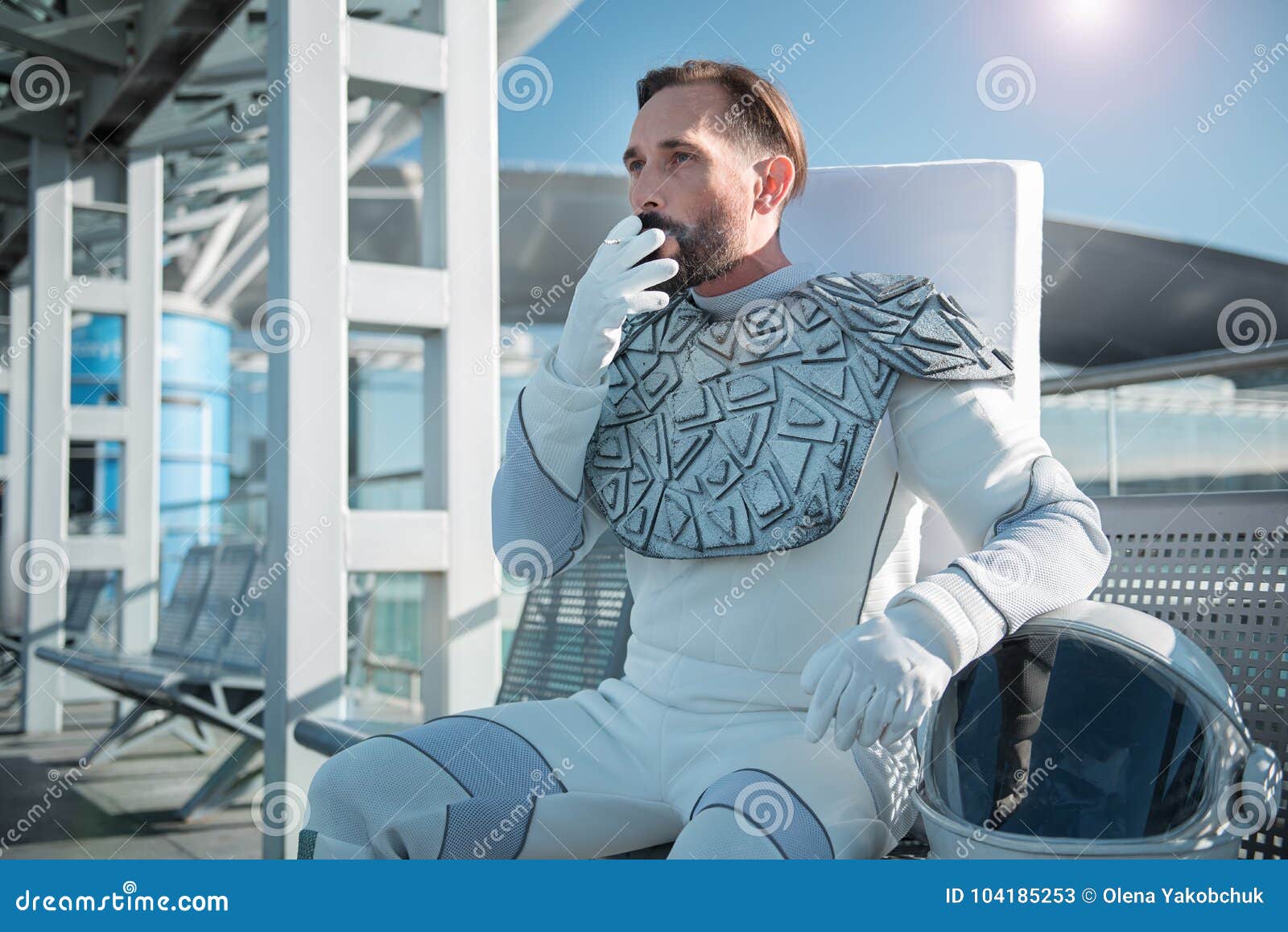 Serious Astronaut Holding Thin Cigarette Stock Image - Image of ...