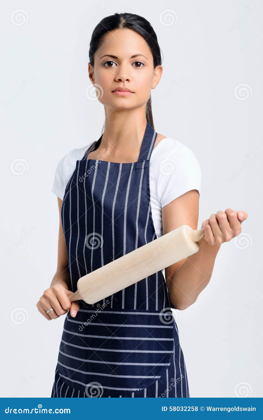 Serious Baker Holding a Rolling Pin Stock Photo - Image of utensil ...