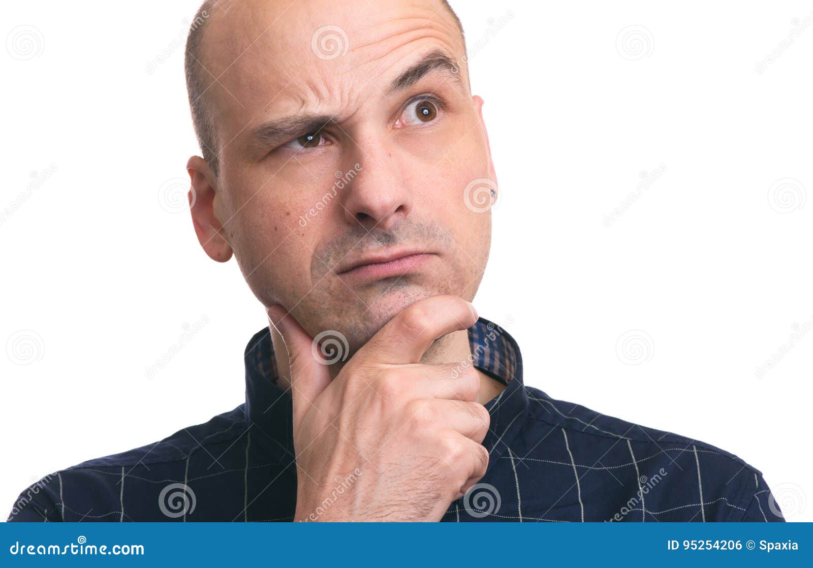 Serious Bald Man Thinking. Looking Up Stock Photo - Image of brain ...