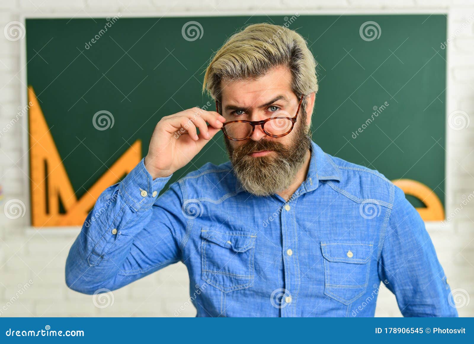 Serious Bearded Teacher in Glasses. Back To School. Develop Logic and ...