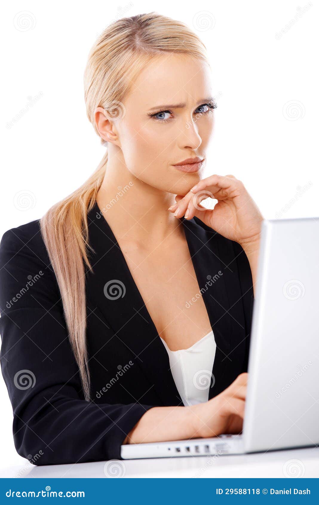 Serious Blond Business Woman Working on Computer Stock Photo - Image of ...