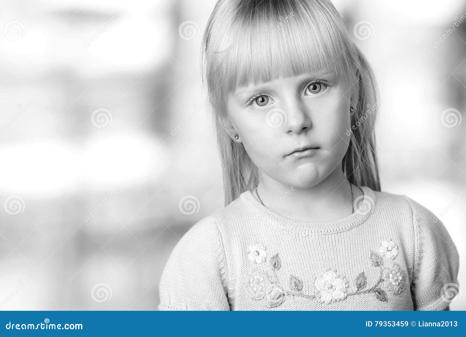 Serious Blond Little Girl Looking Sadly Stock Image - Image of feelings ...