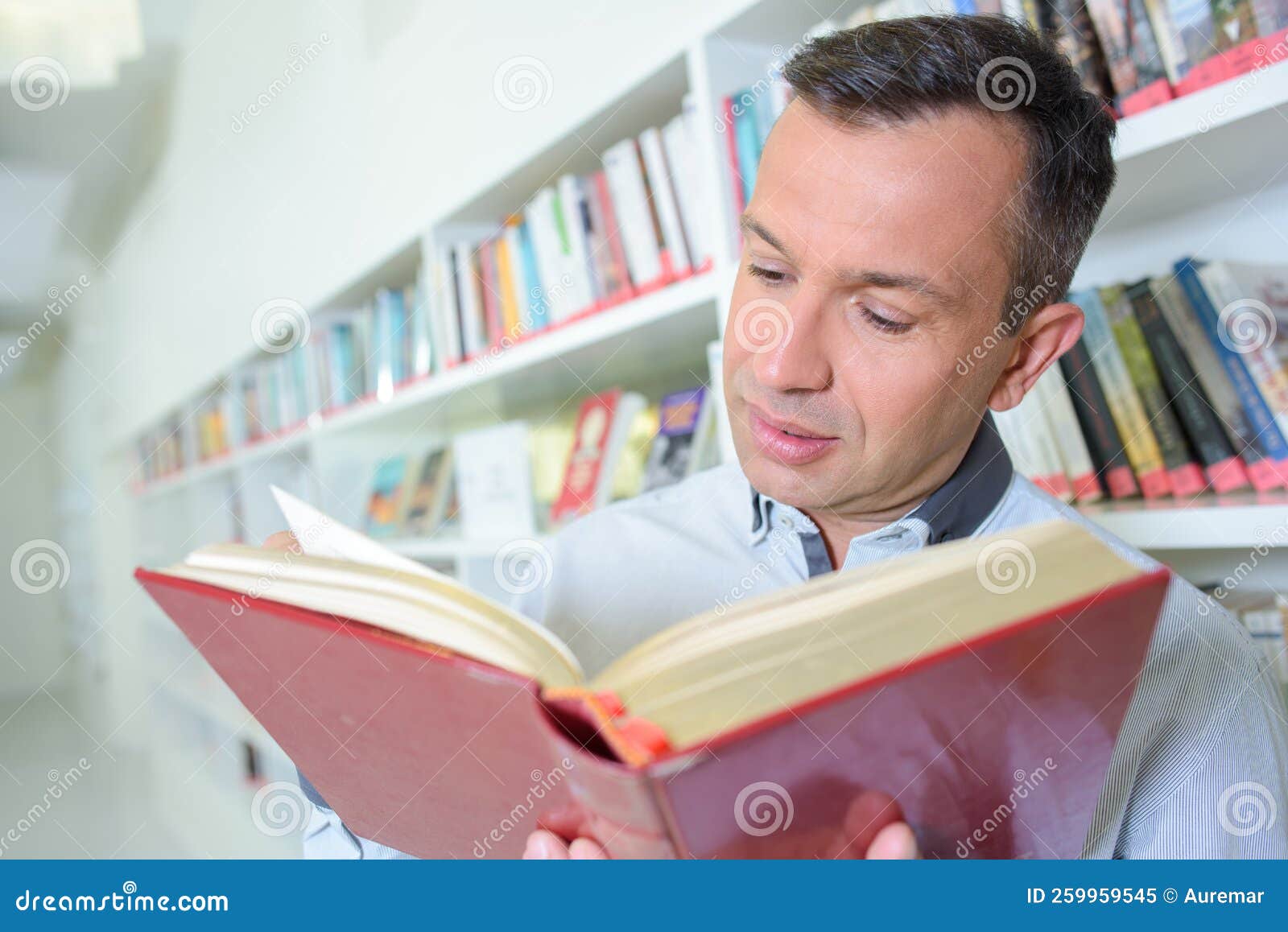 Serious Book Reader in Library Stock Image - Image of read, print ...