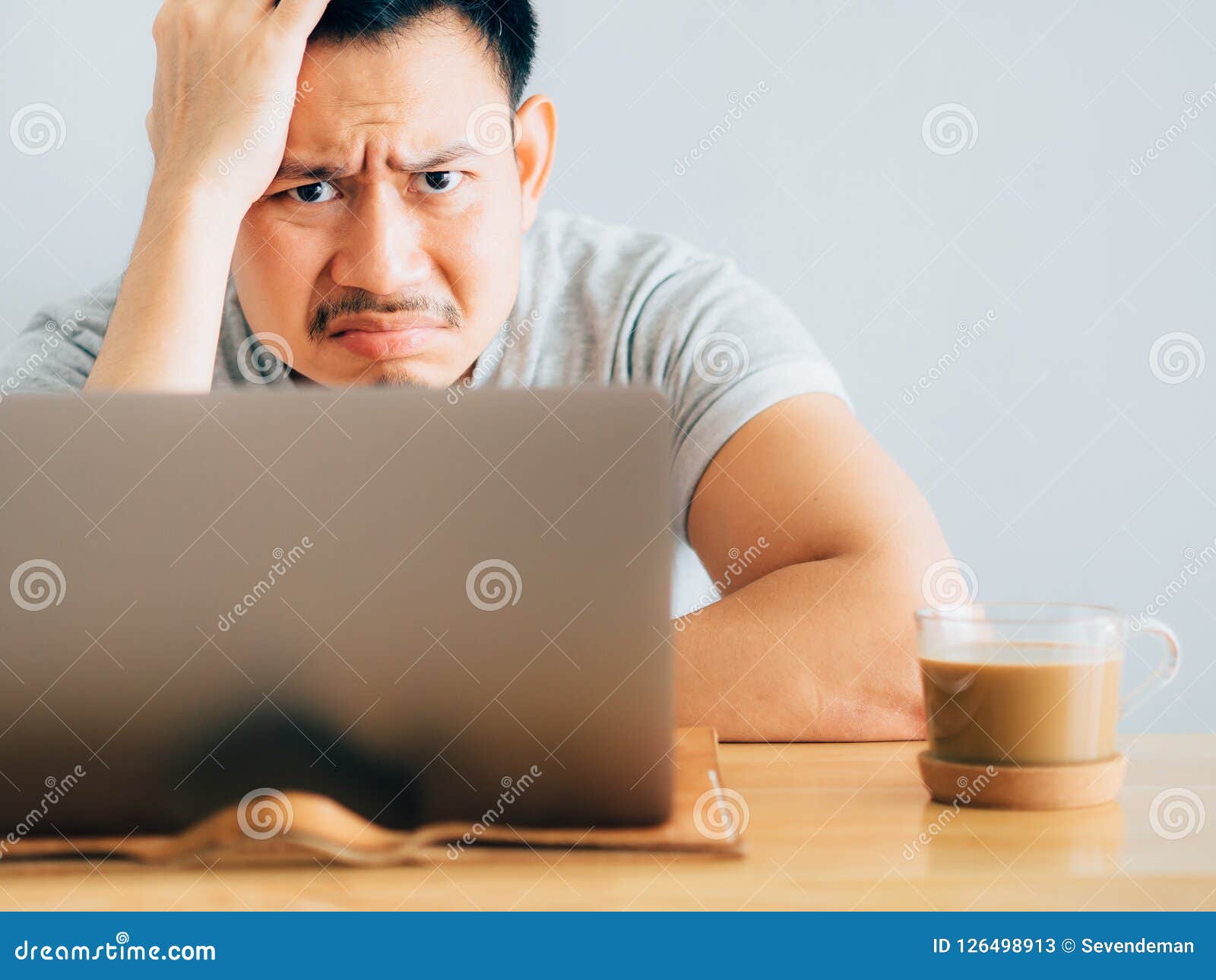 Serious and Boring Face of Man Work on Laptop. Stock Image - Image of ...