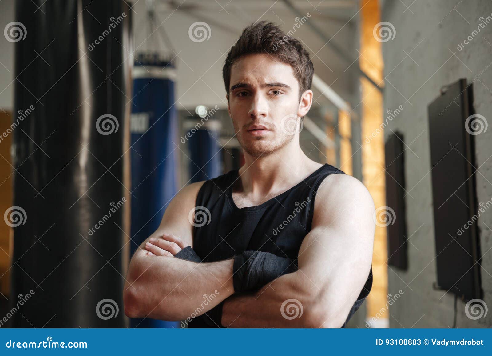 Serious Boxer Standing with Crossed Arms Stock Image - Image of ...