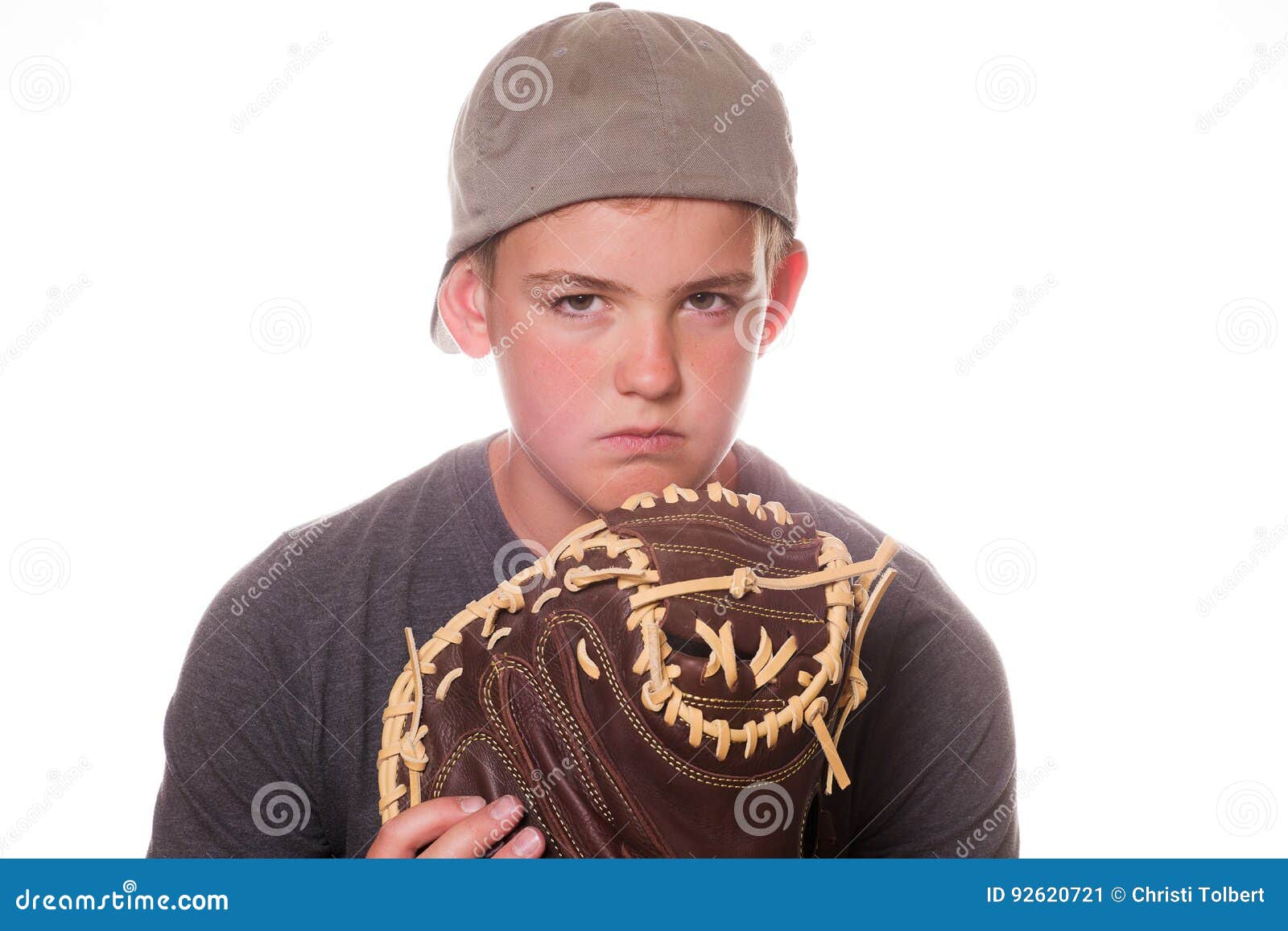 Serious Boy with Baseball and Glove Stock Image - Image of catcher ...