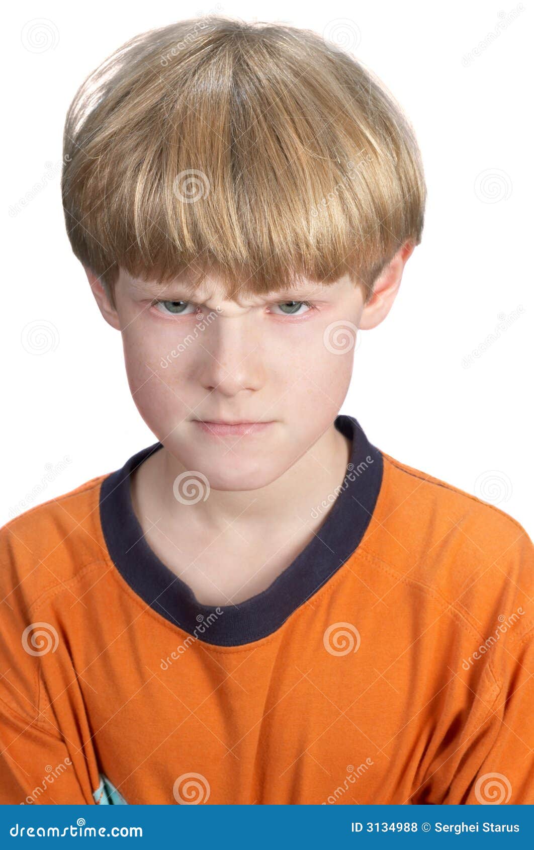 Serious boy on white stock photo. Image of green, emotion - 3134988