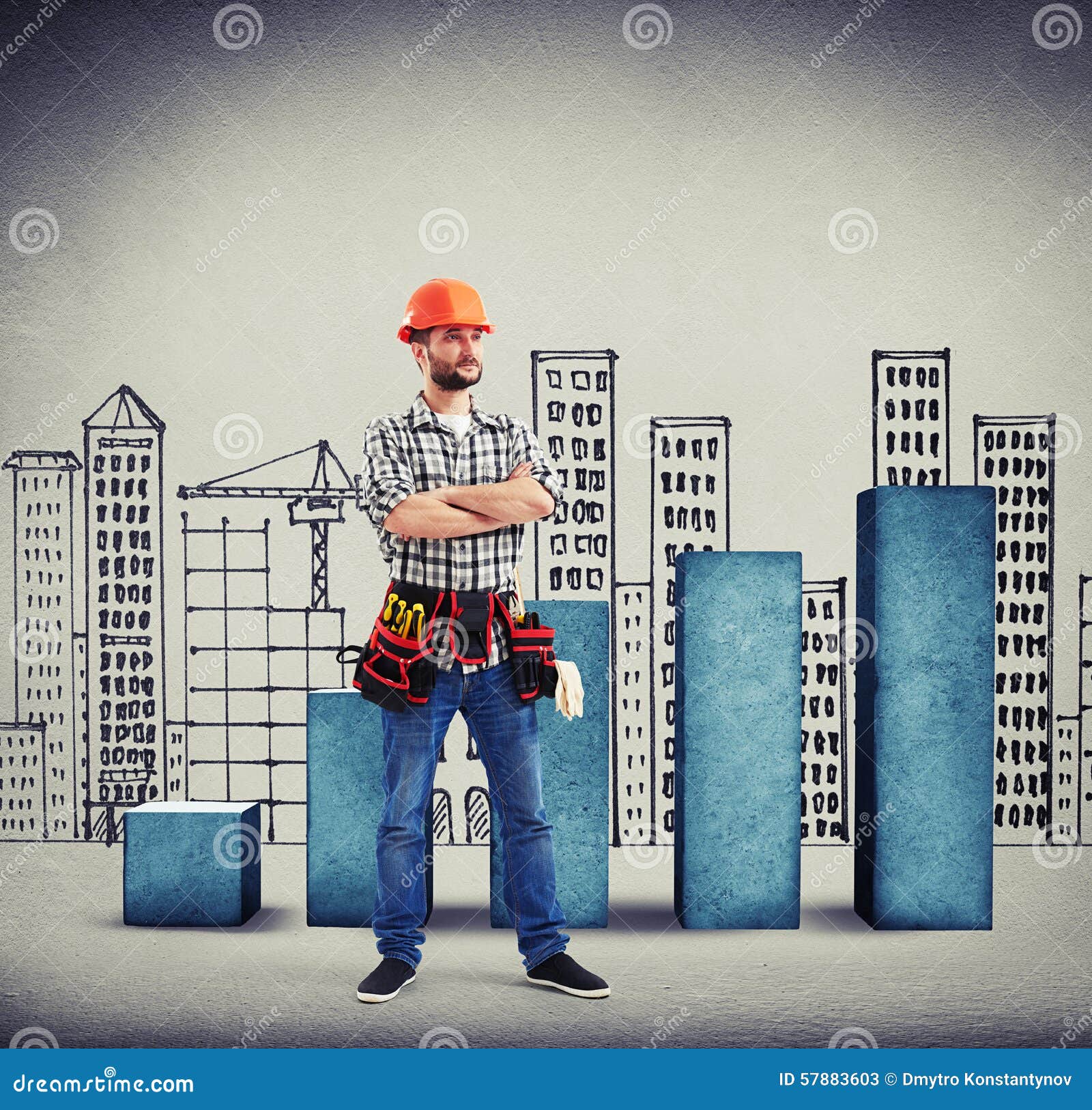 Serious Builder with Folded Hands Stock Image - Image of uniform, belt ...