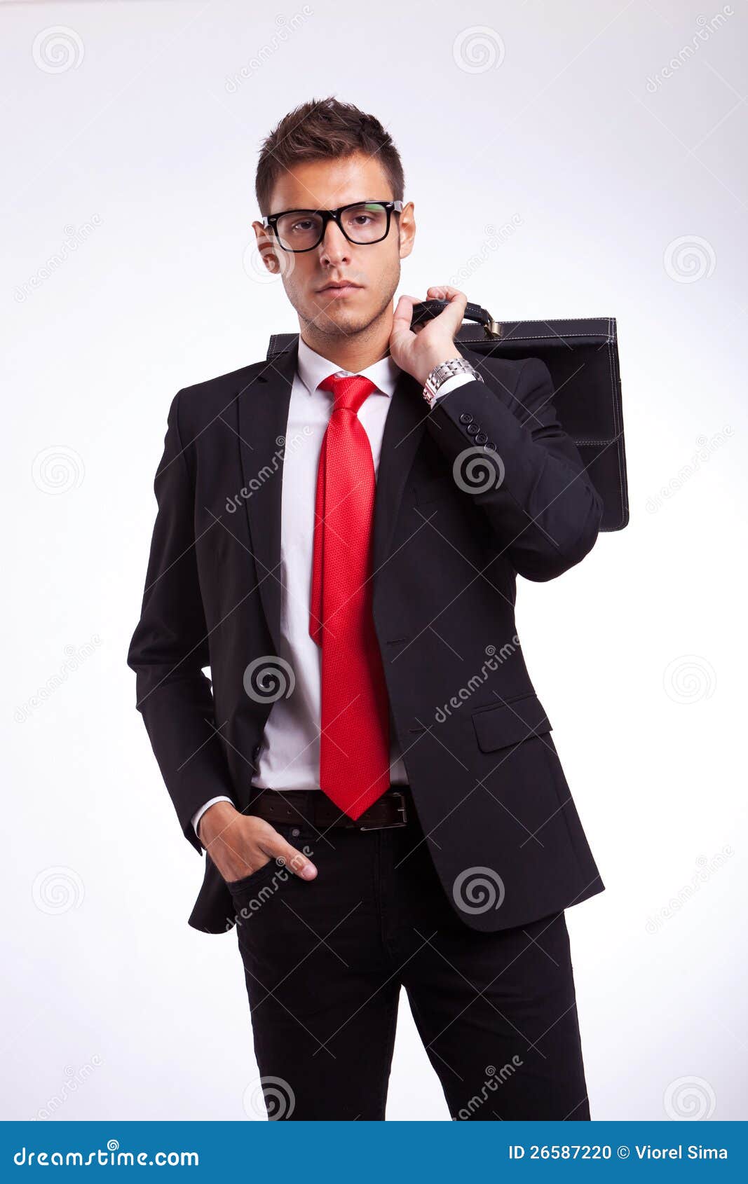 Serious Business Man with His Briefcase on Back Stock Photo - Image of ...