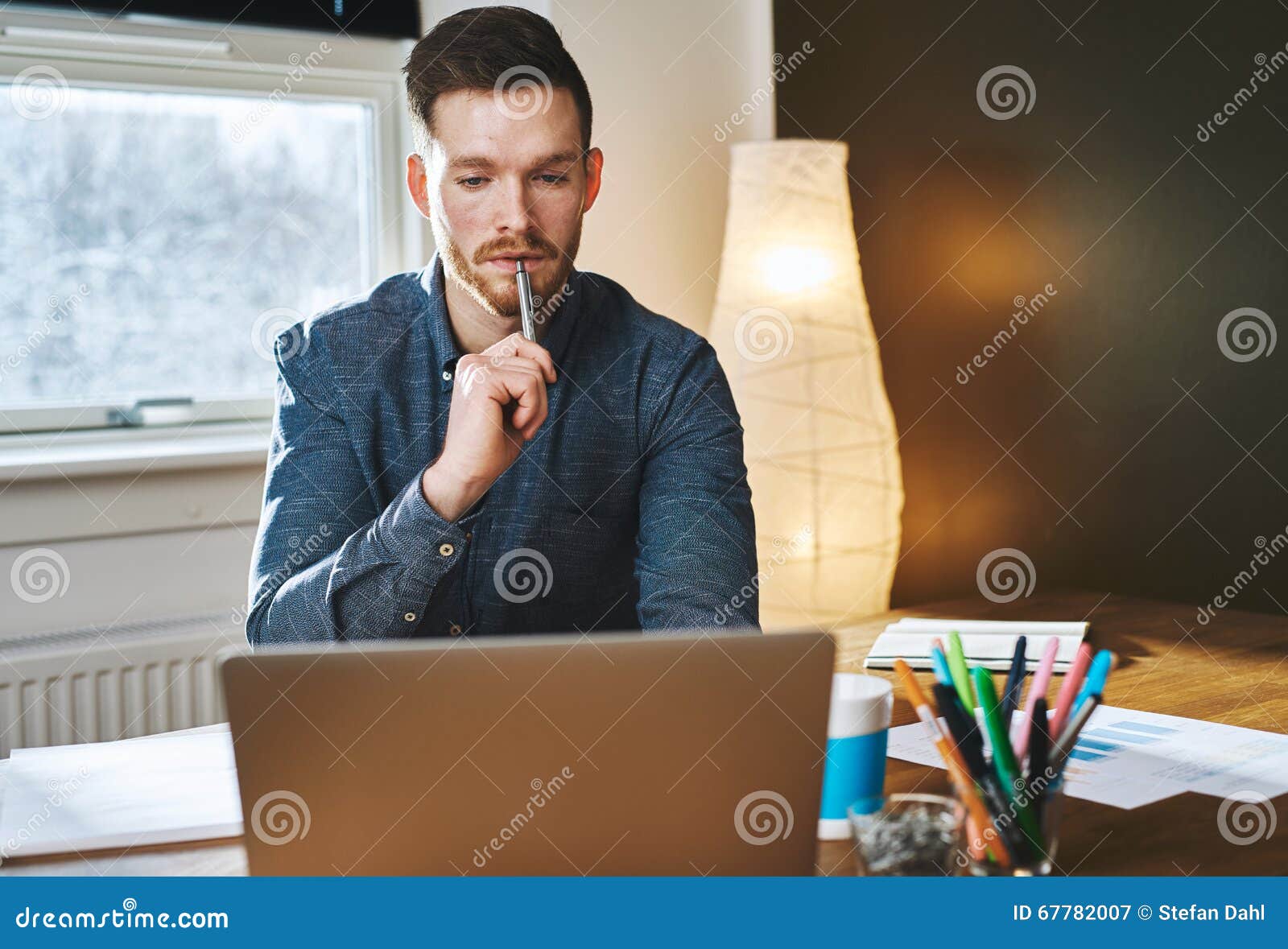 Serious Business Man Working on Laptop Stock Image - Image of concerned ...