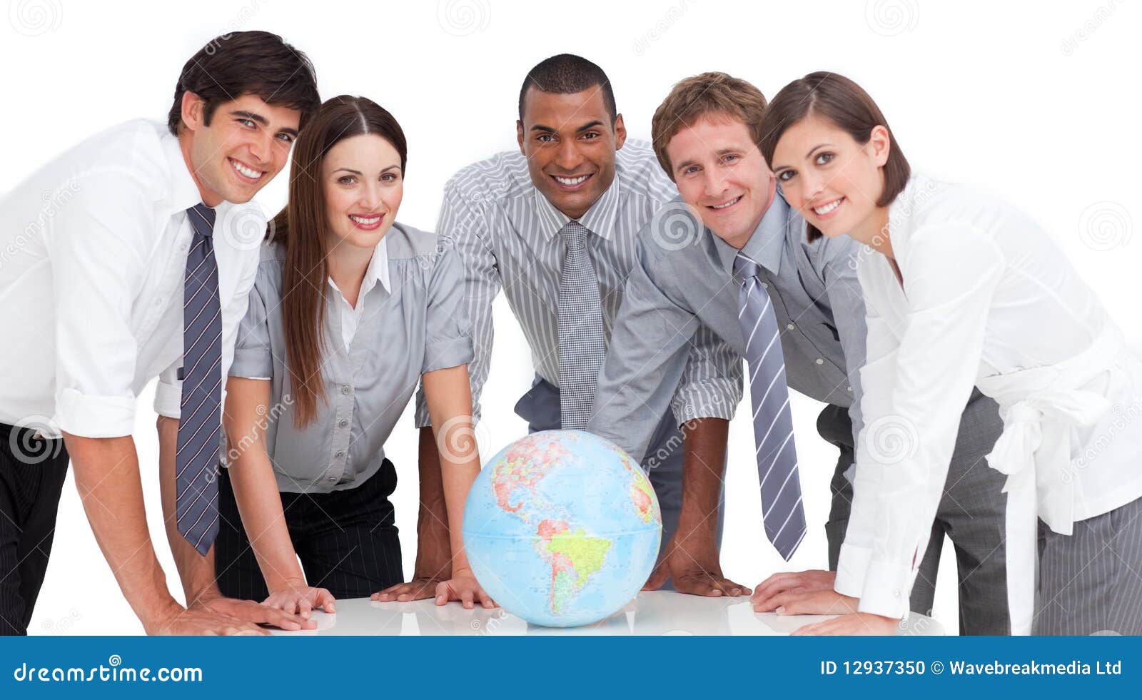 Serious Business Team Around a Terrestrial Globe Stock Photo - Image of ...