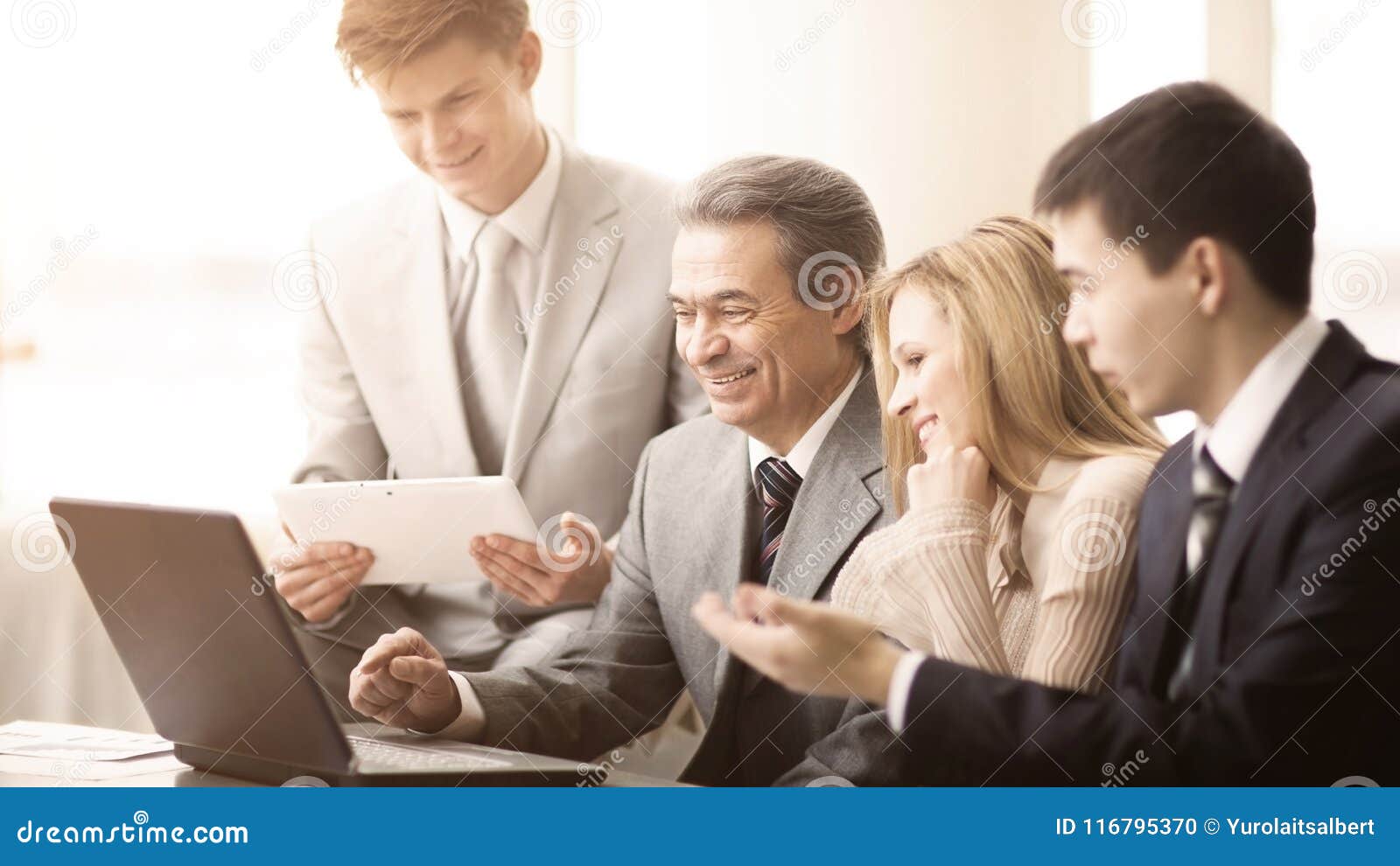 Serious Business Team with Tablet Computers, Documents Having ...