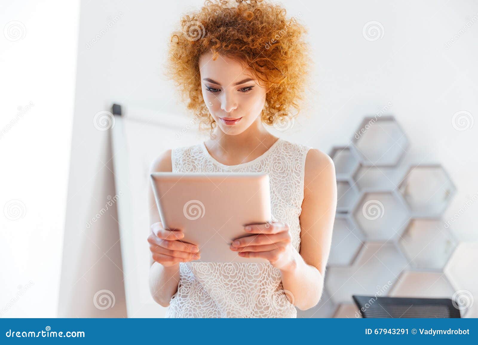 Serious Business Woman Using Tablet in Office Stock Image - Image of ...