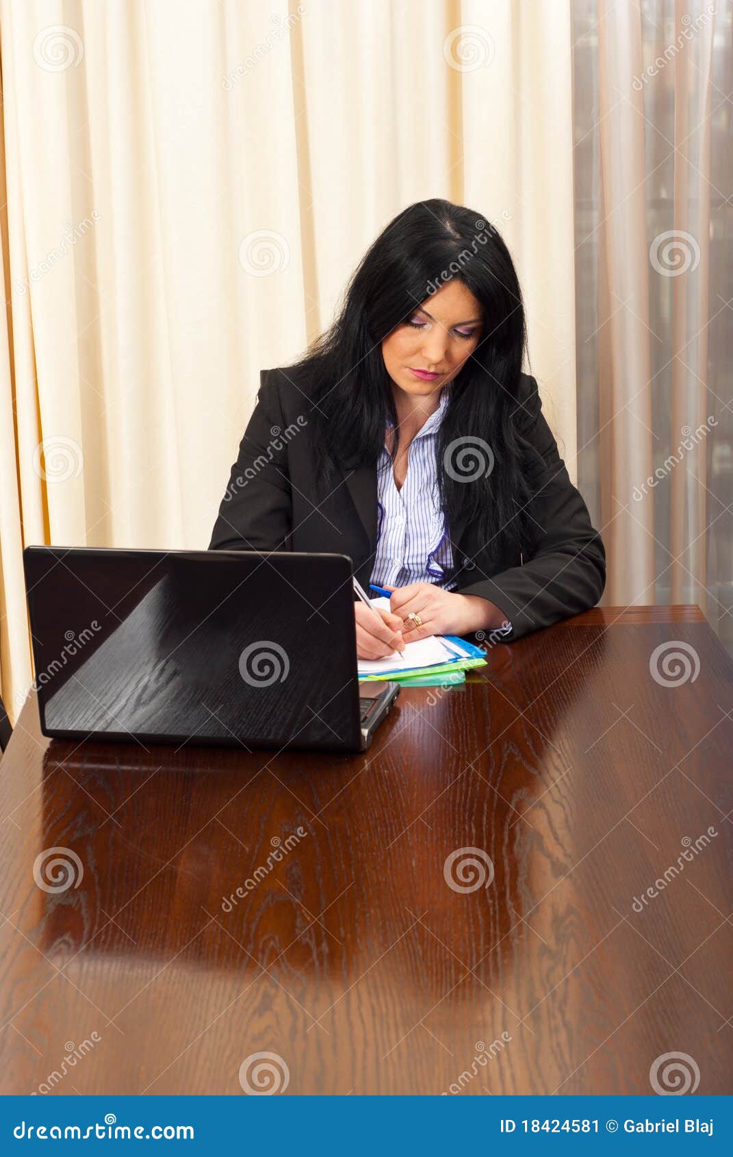 Serious Business Woman Writing in Office Stock Image - Image of place ...