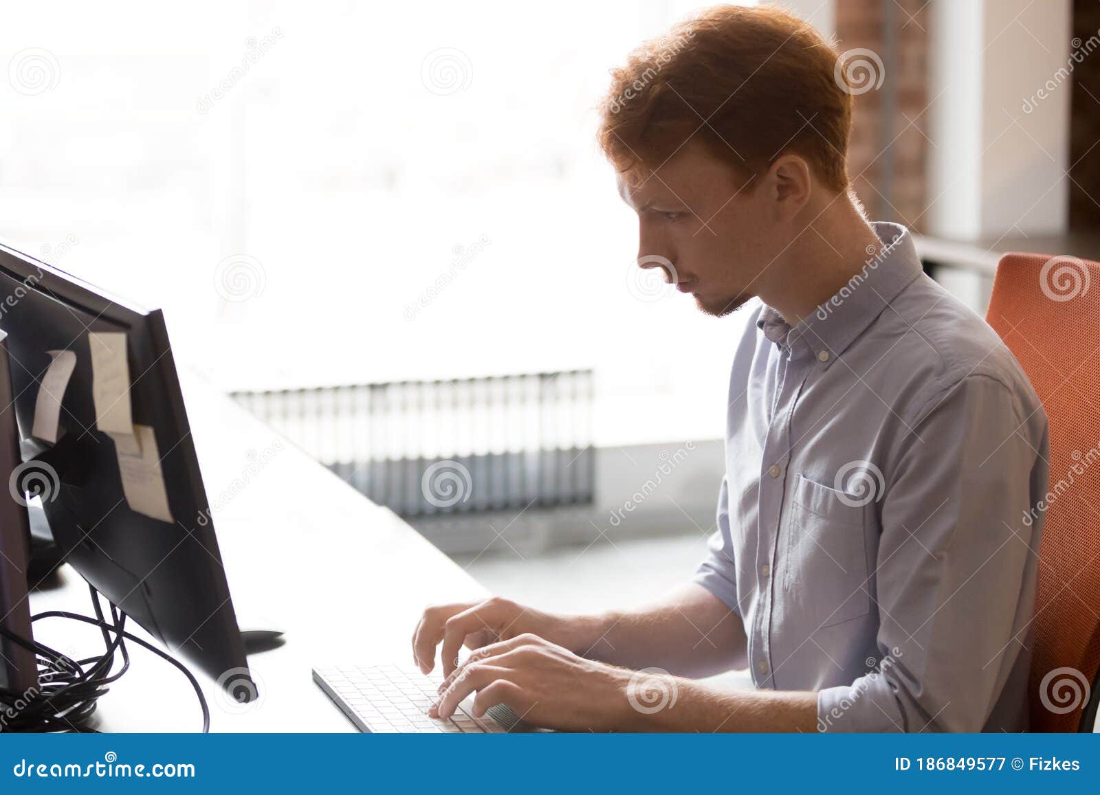 Serious Businessman Employee Intern Using Computer, Sitting at ...